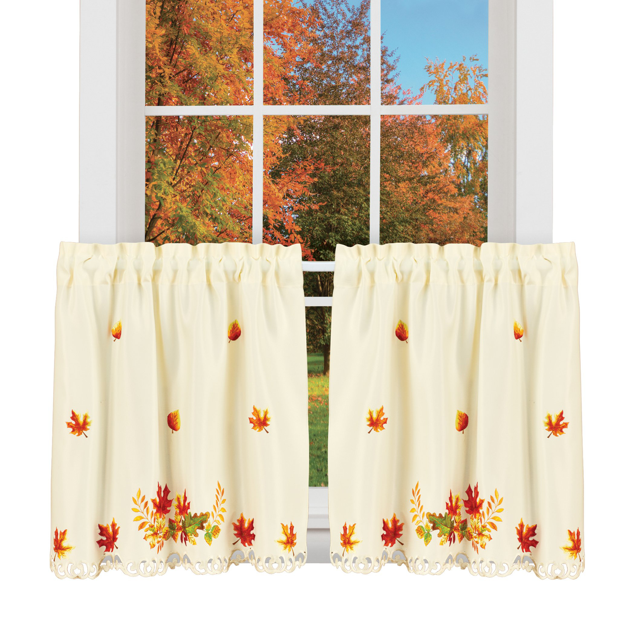 Red Barrel Studio® Embroidered Scrolling Autumn Leaves Window Curtains ...