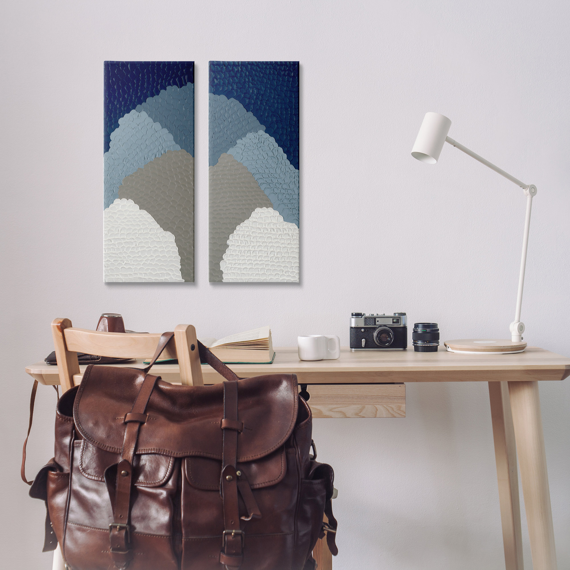 Wrought Studio™ Textured Blue Abstract Mountains 2 PC Canvas Wall Art ...