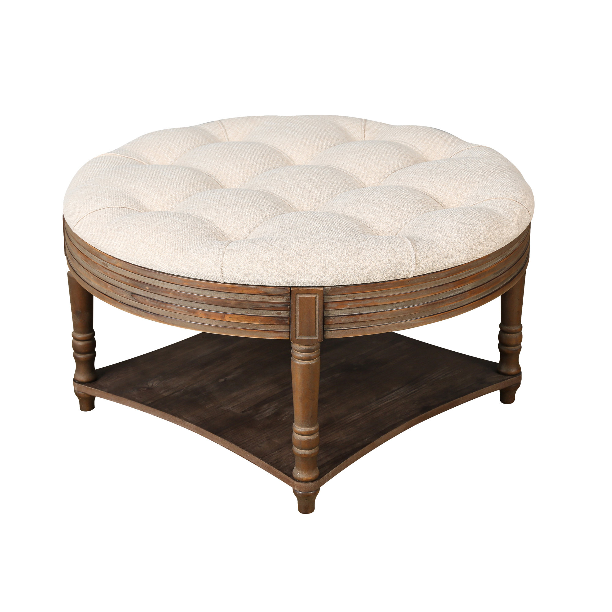 Wildon Home® Large round ottoman coffee table in warm white, 2-tier ...