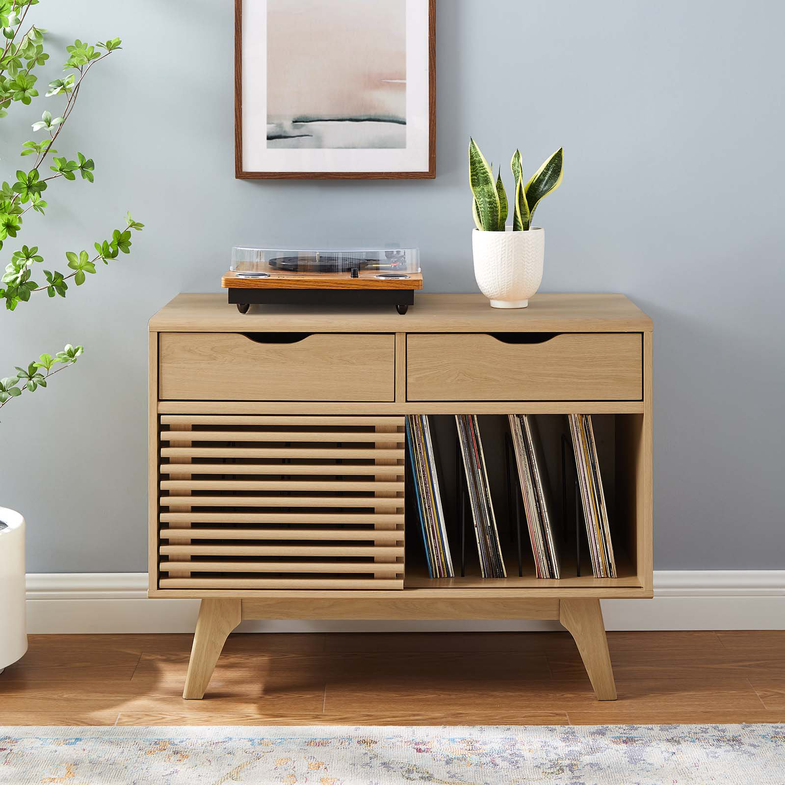 Modway Render Mid-Century Modern 37" Vinyl Record Display Stand with ...