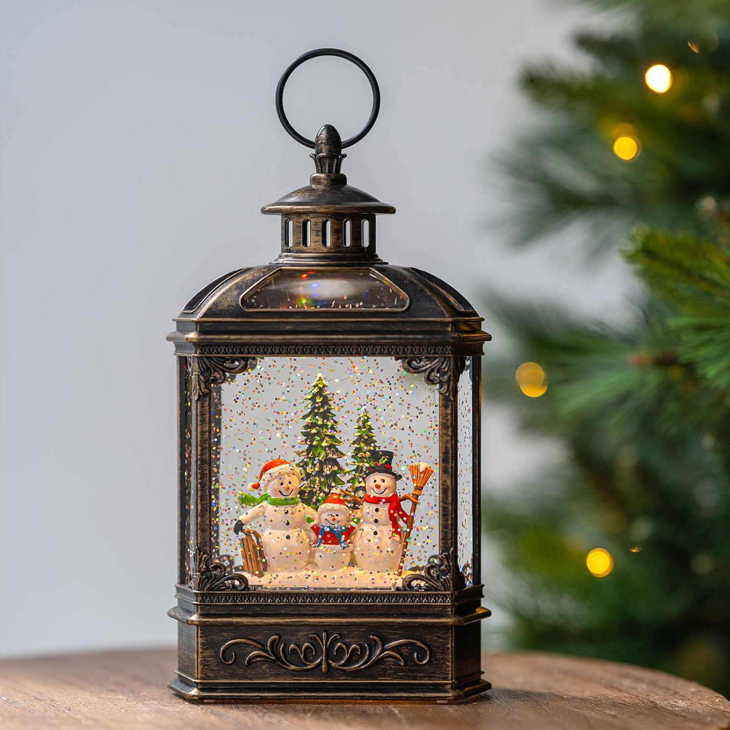 The Holiday Aisle® Christmas Snow Globe Lantern Water Glittering Snowman Family With Music ...