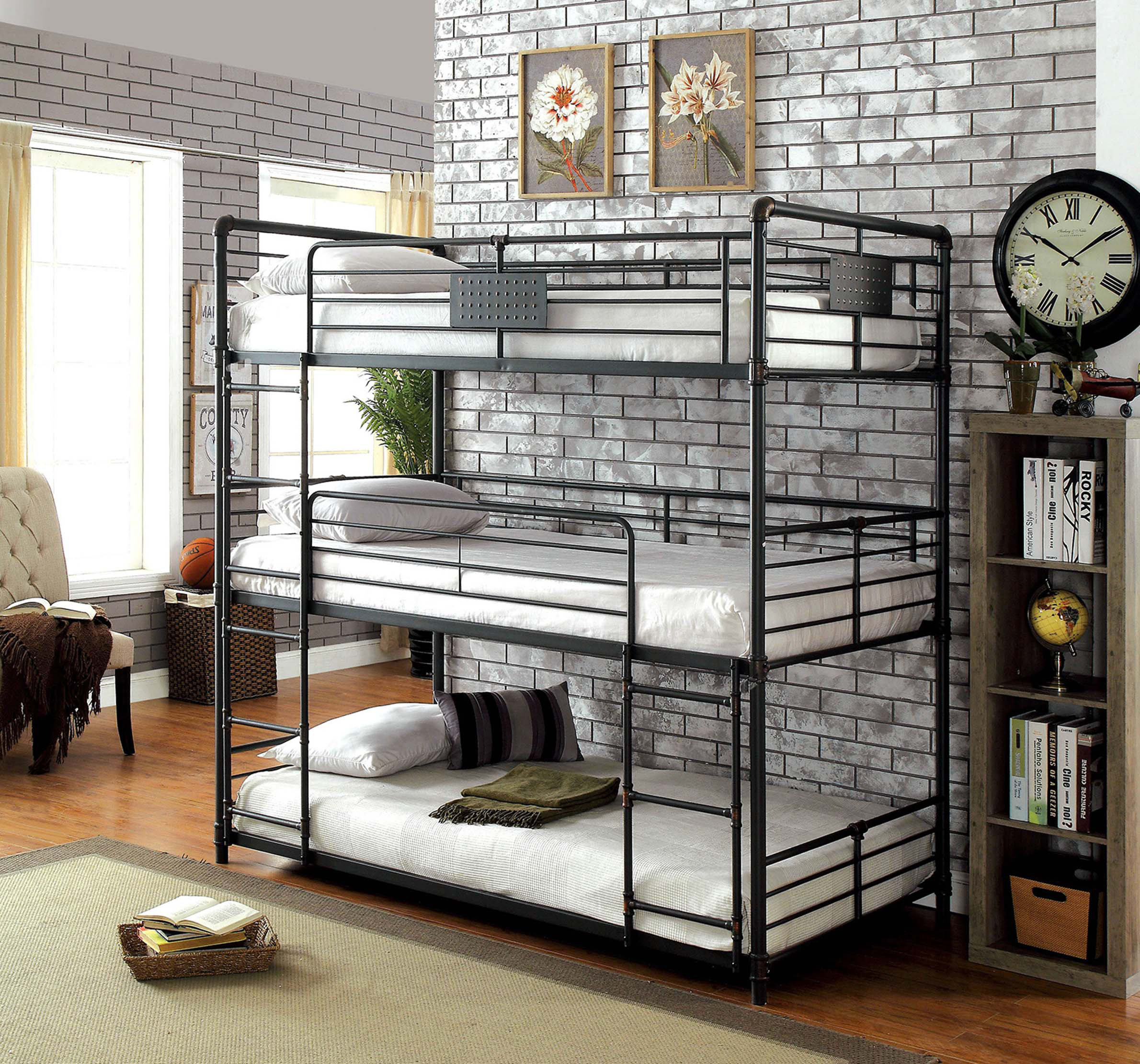 17 Stories Bunk Bed Industrial Style Metal Structure Attached Dual ...