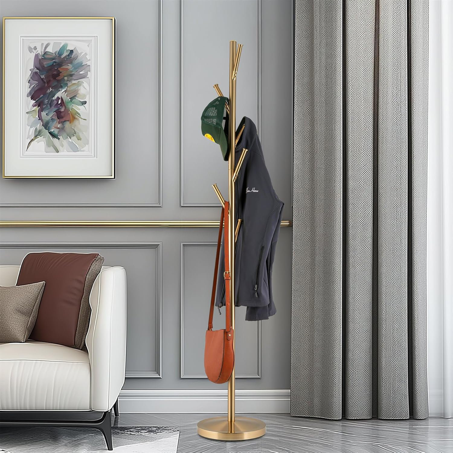 Mercer41 68" Modern 6 Hook Free Standing Metal Coat Rack, Weighted Base ...