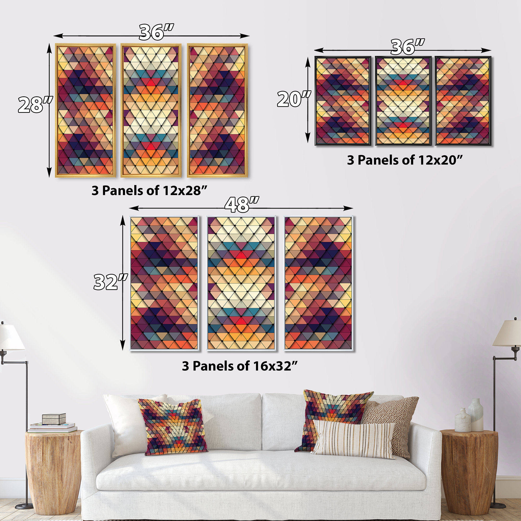 George Oliver 3D Diamond Shaped Geometry in Blue, Orange and Purple - 3 ...