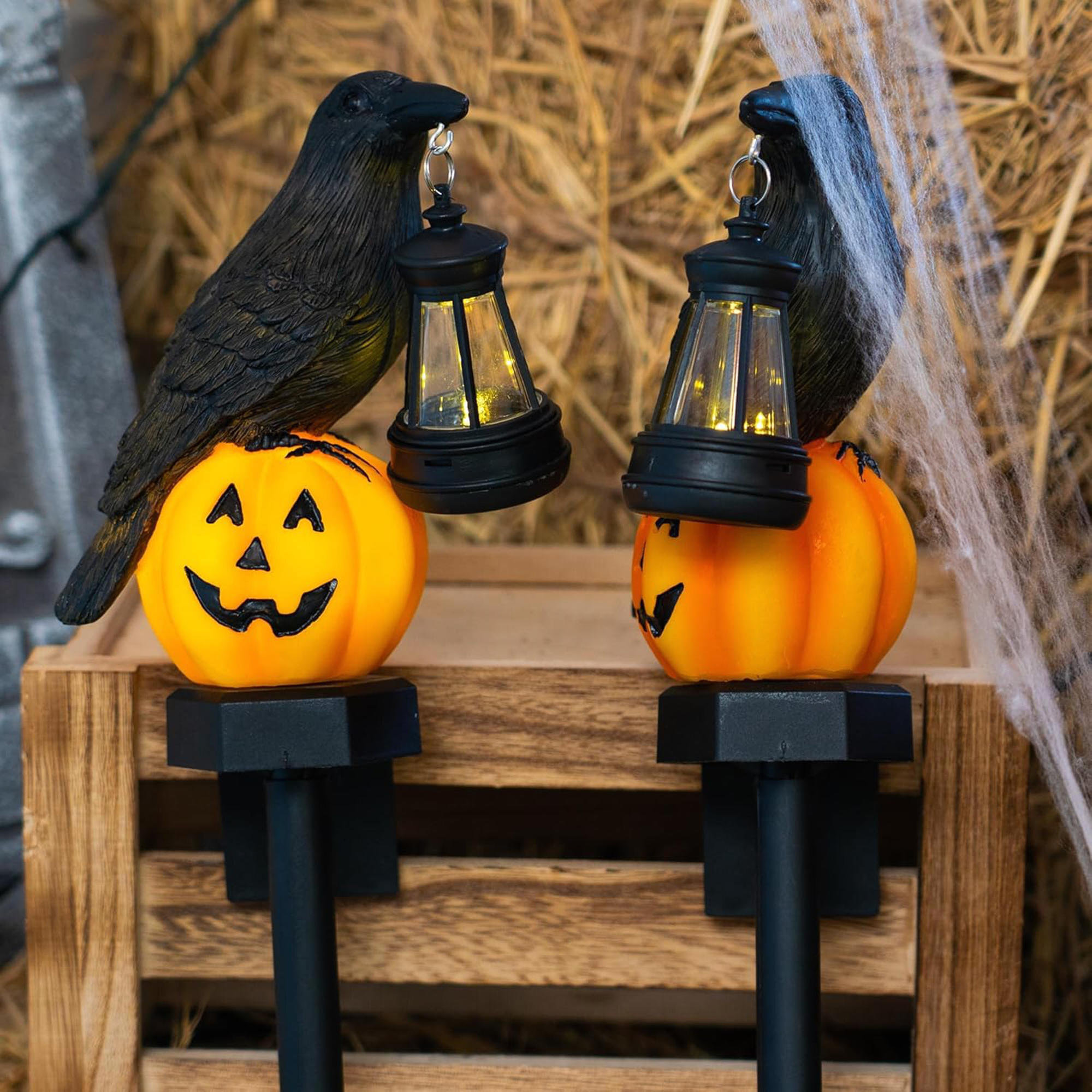 The Holiday Aisle® 2 Pack Solar Halloween Crow Pathway Lights - Resin ...