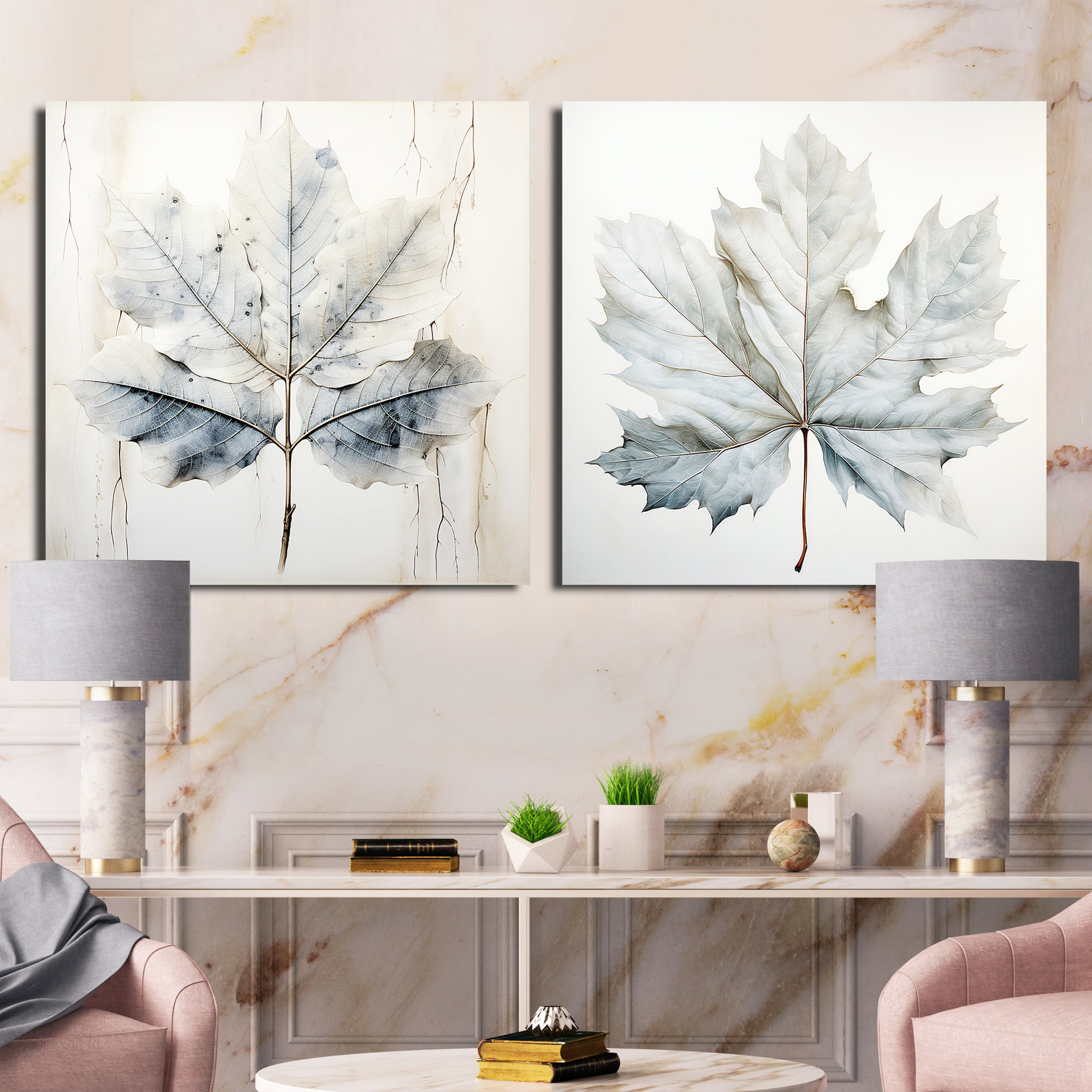 Bay Isle Home™ Silver Sycamore Leaf - Leaves Square Collage Set Of 2 ...