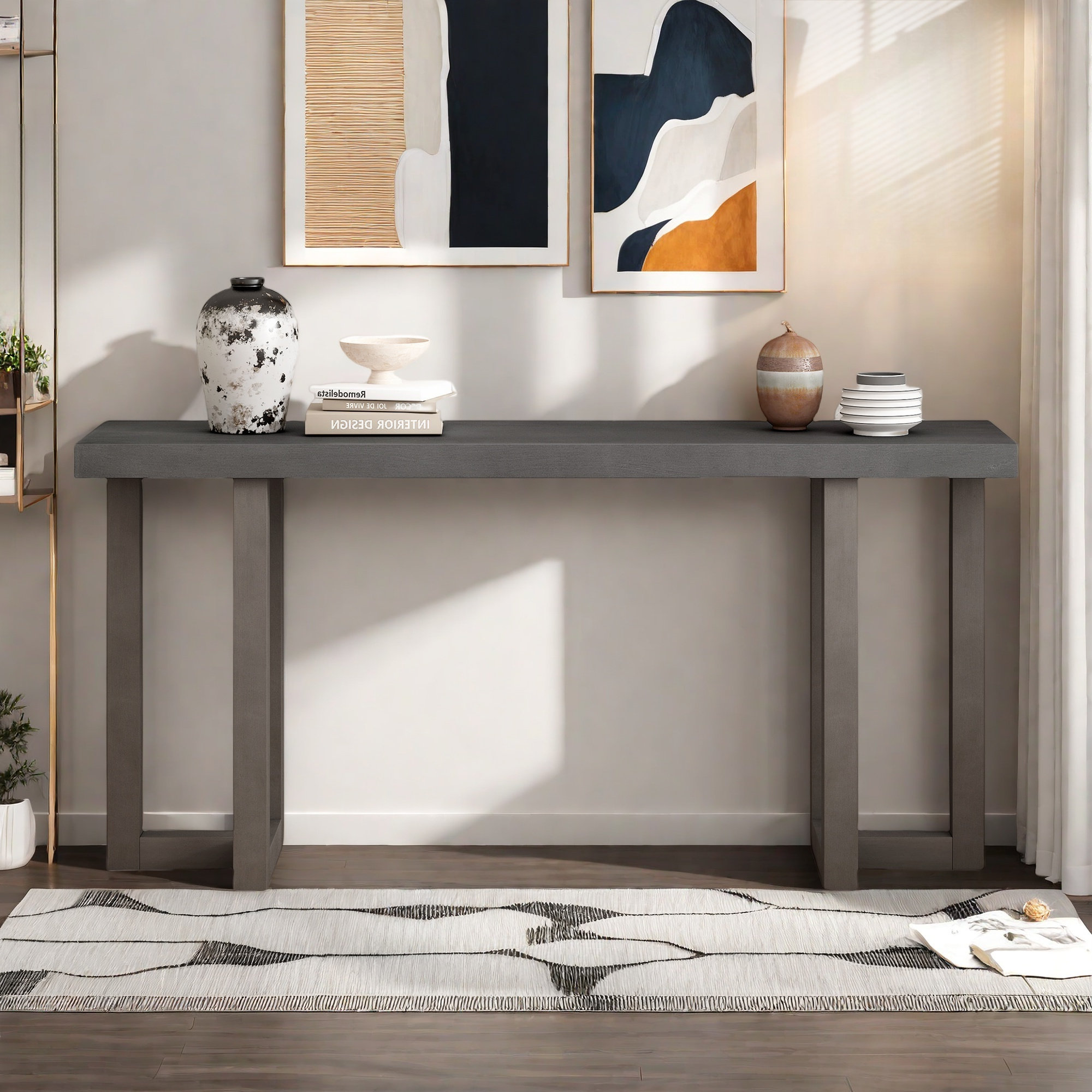 Latitude Run® Modern Console Table With Geometric Design And Wood Legs ...