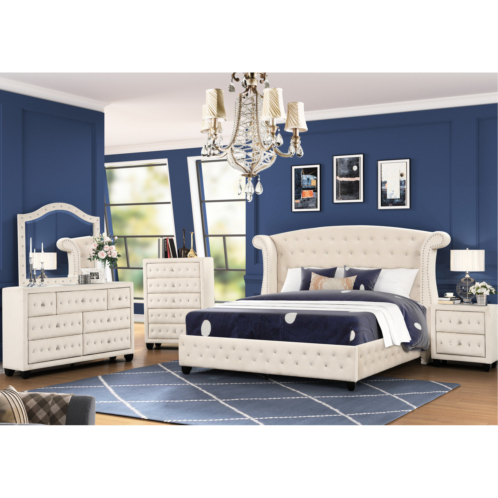 Banior Crystal-embellished 2 Nightstand With Silky And Soft Cream ...