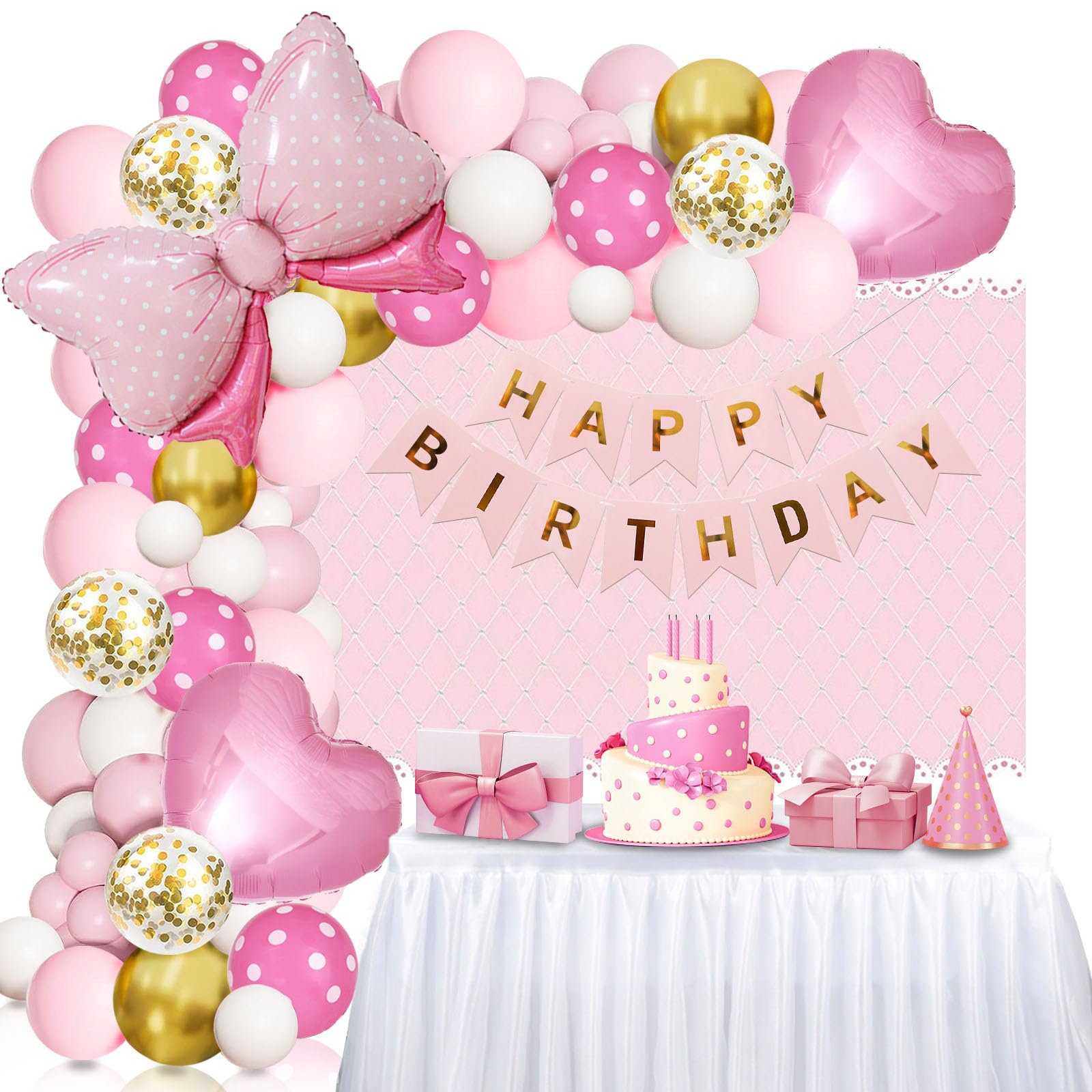 Zeki Shoggy Pink Bow Birthday Balloon Garland Arch Kit For Cartoon ...