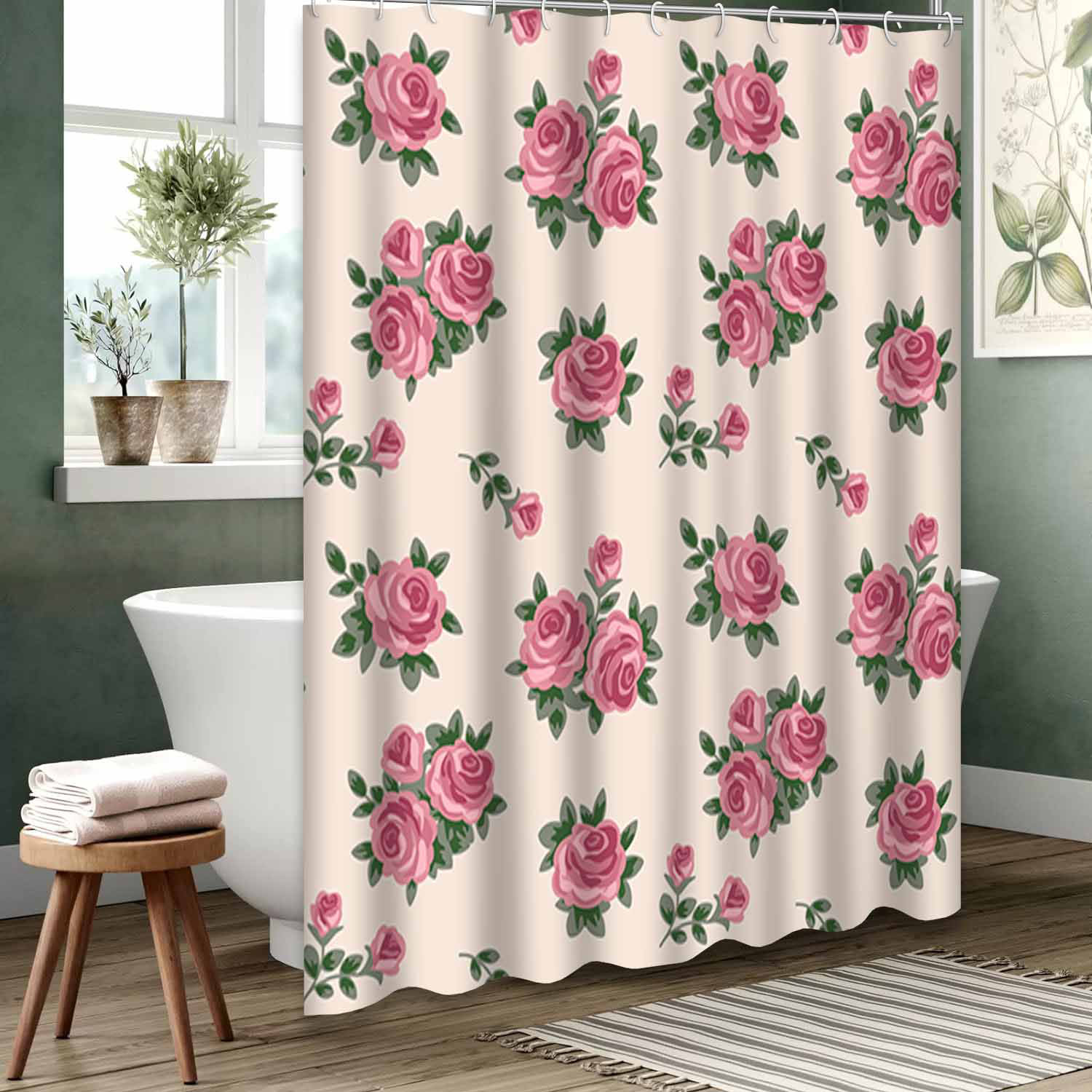 East Urban Home Retro Roses Waterproof Shower Curtain - Pink Bloom ...