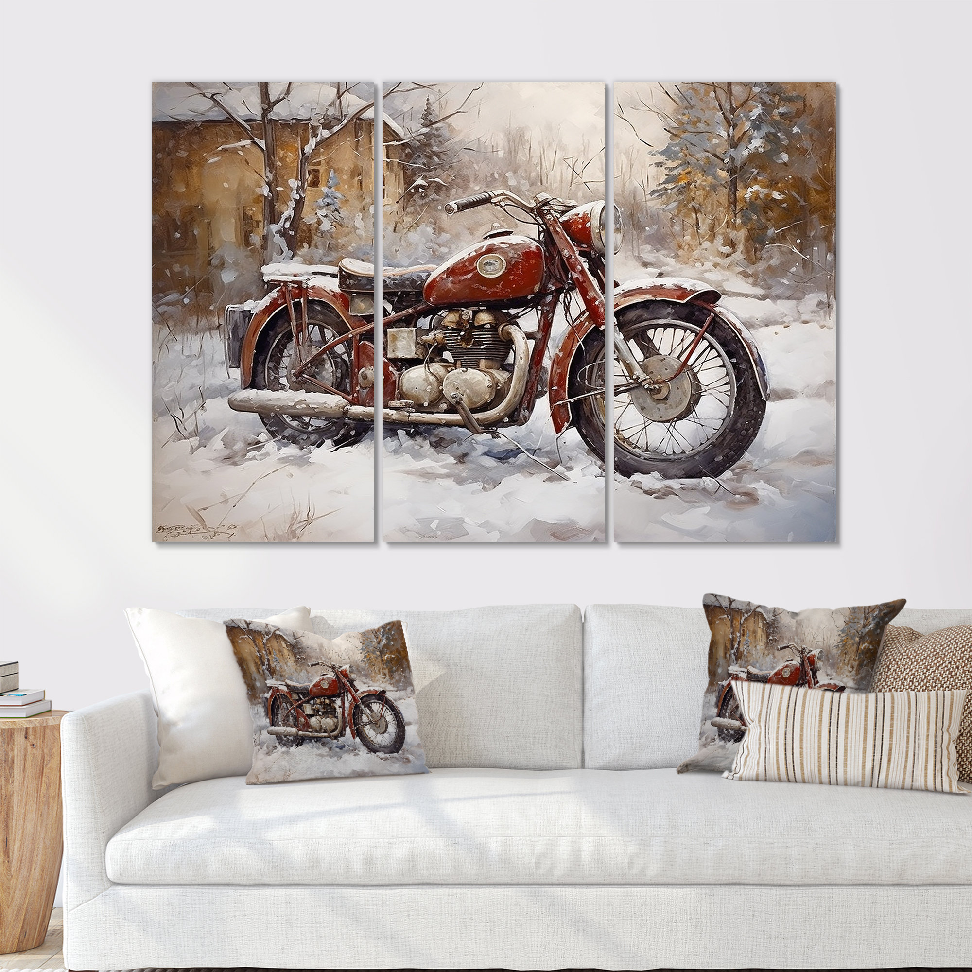 Trent Austin Design® Red Rustic Bike In Winter - Motorcycle Wall Art ...