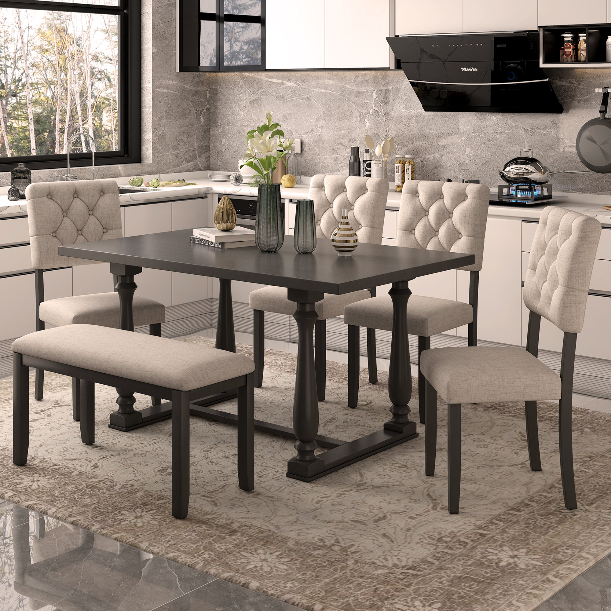 August Grove® 6-Piece Dining Table and Chair Set with Special-shaped ...