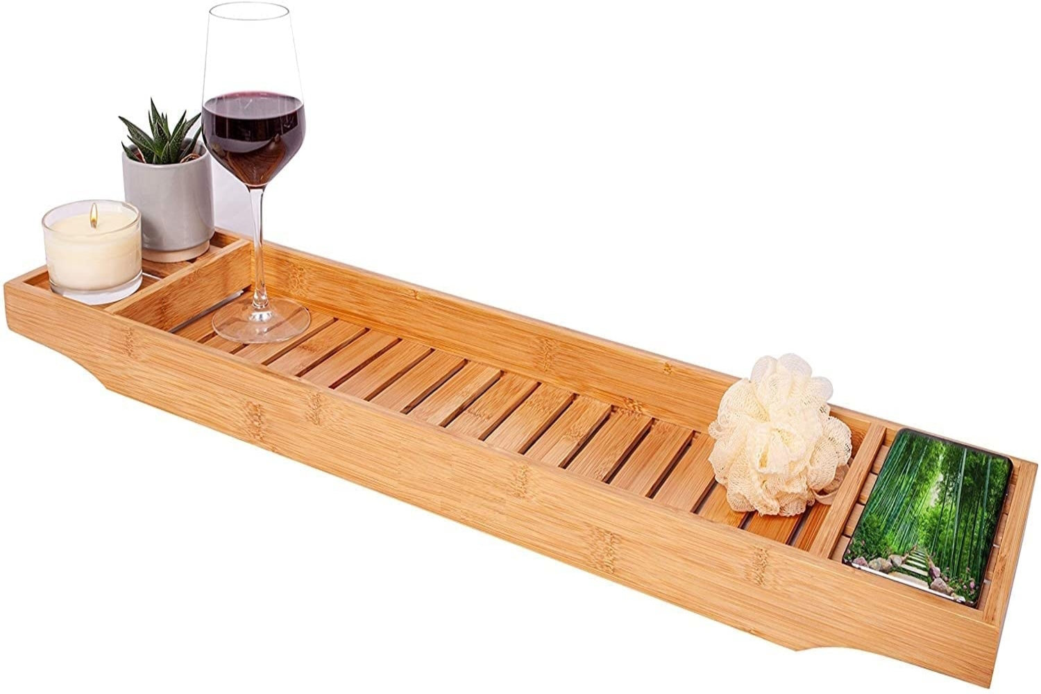 MantraRaj Bamboo Bath Caddy Tray Bridge Wooden Bathtub Tray Rack ...