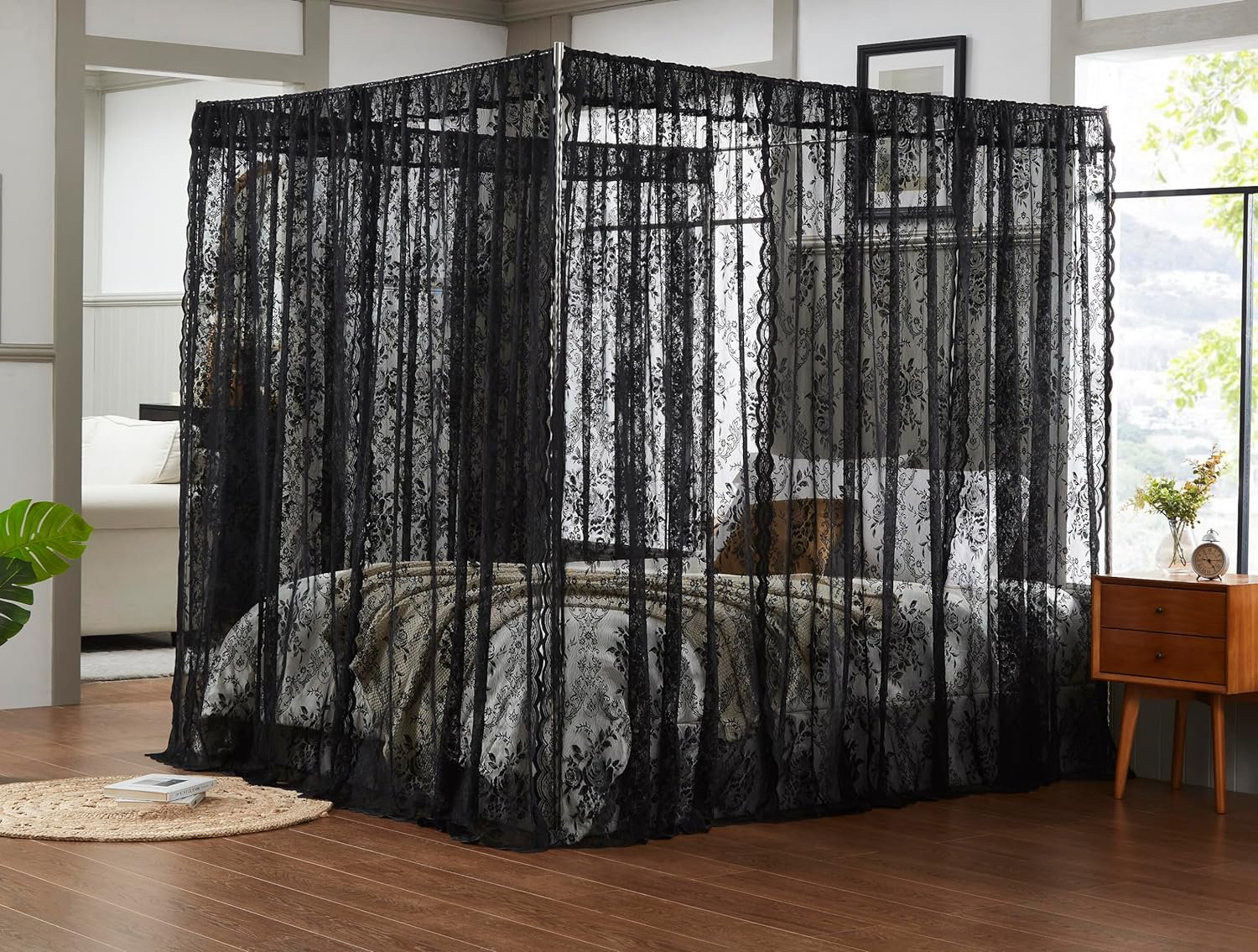 WARM HOME DESIGNS 8 Piece Lace Canopy Bed Curtains Set With Tie-Backs ...