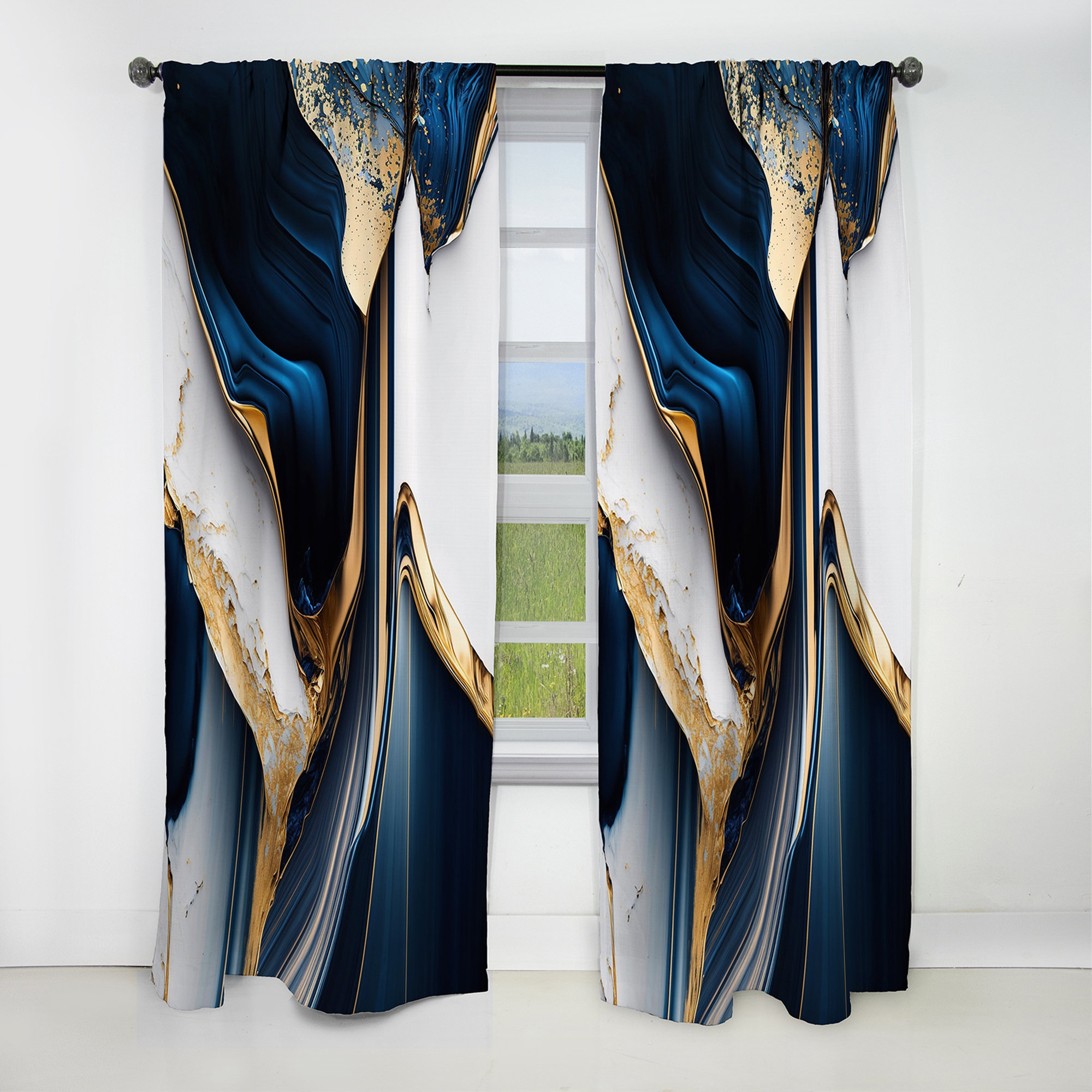 Design Art Abstract Geode Waves Gold I - Abstract Curtain - Blackout ...