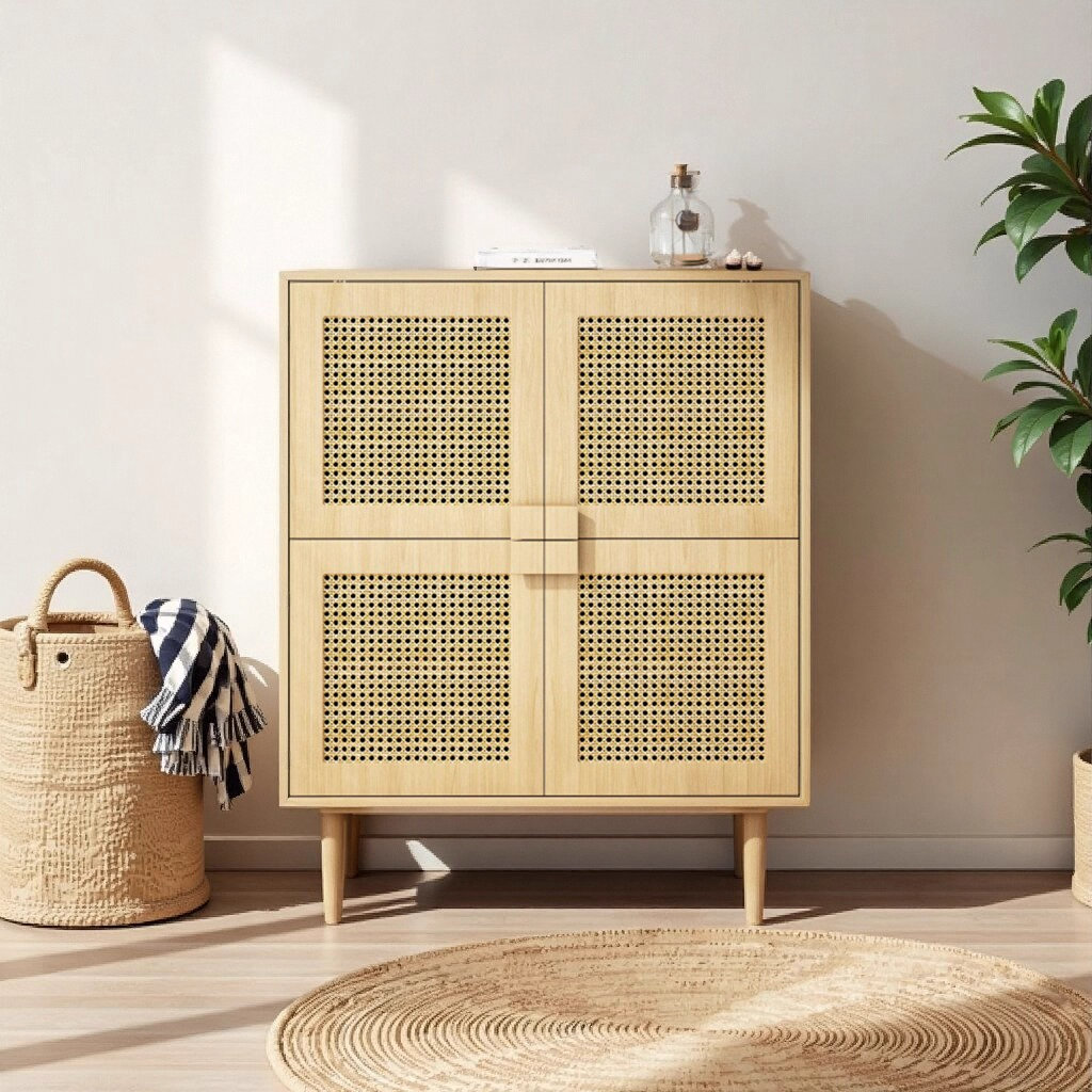 Dakota Fields 4-Door Rattan Mesh Storage Cabinet with 8 Adjustable ...