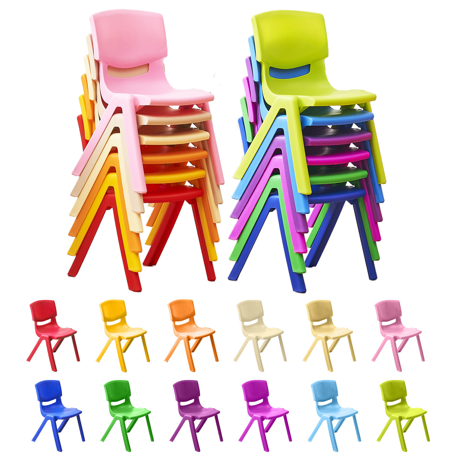 wanan 12pcs Stackable School Chairs, Colourful Kids Plastic Chair For ...