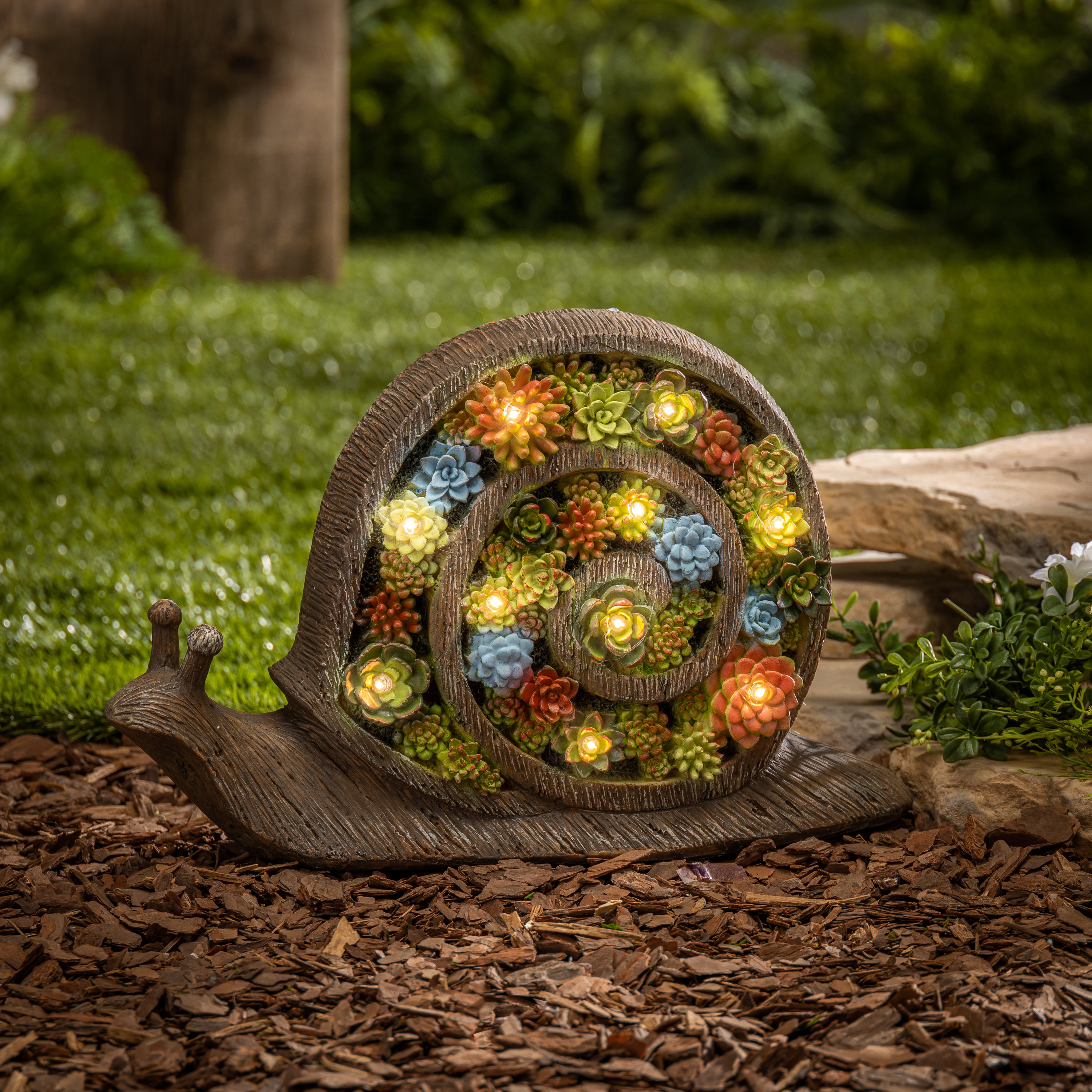 Langley Street® Solar Lit Resin Snail Succulent & Reviews | Wayfair