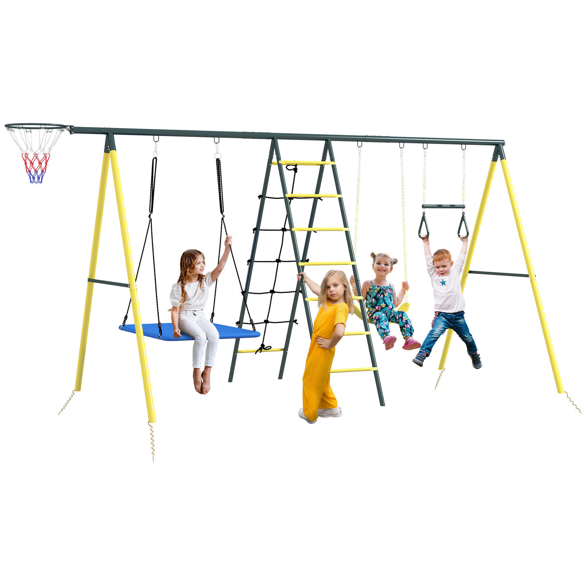 Outsunny 440 Lbs Swing Set For Backyard, 5 In 1 Heavy-Duty A-Frame ...