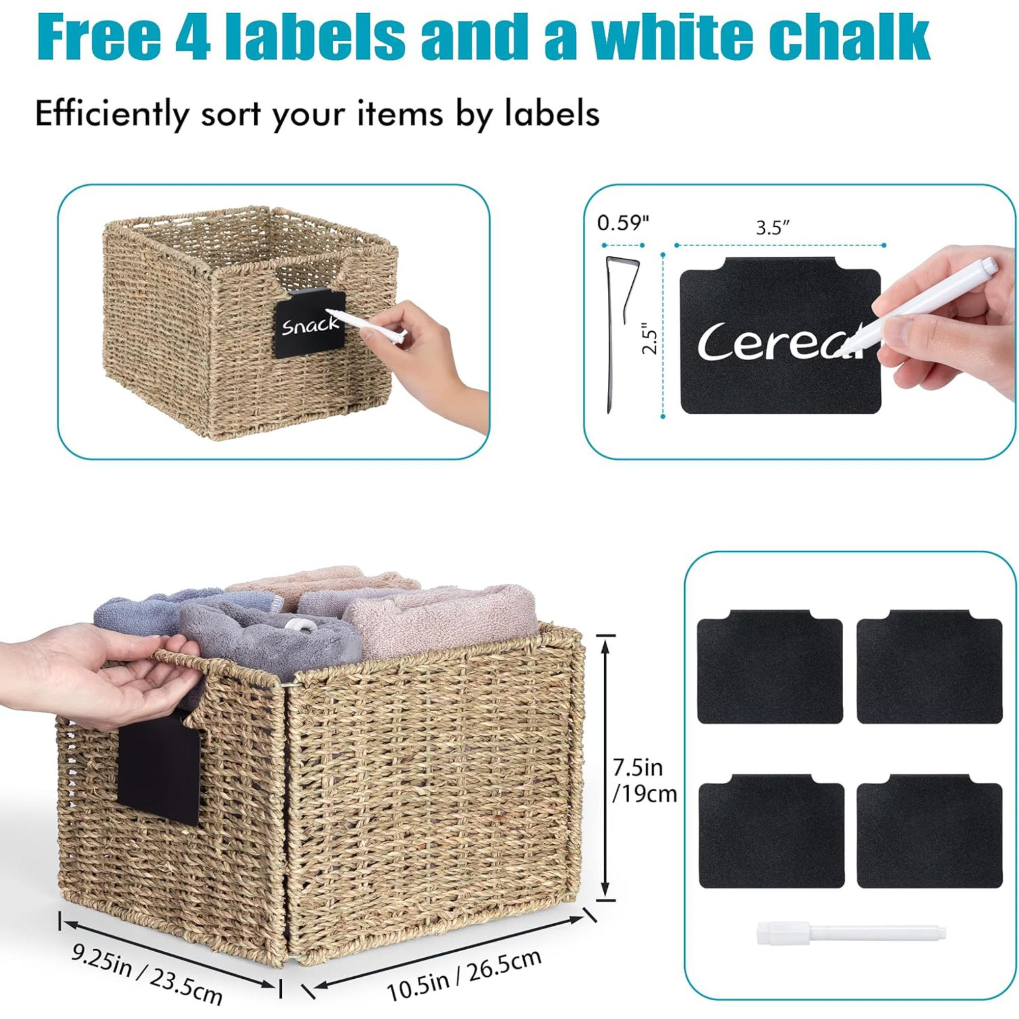 Highland Dunes Seagrass Storage Baskets With Labels, Wicker Storage ...