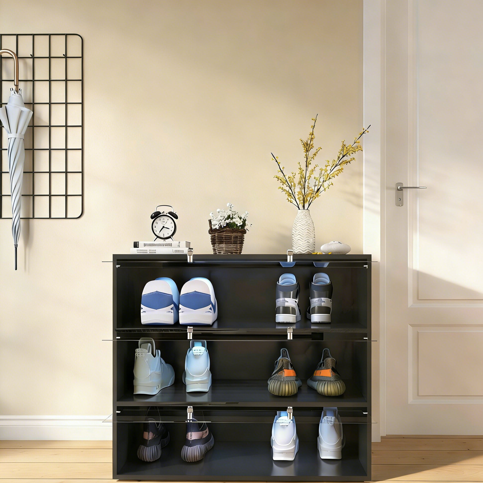 Ivy Bronx Modern Style Glass Door Shoe Box Shoe Storage Cabinet With ...