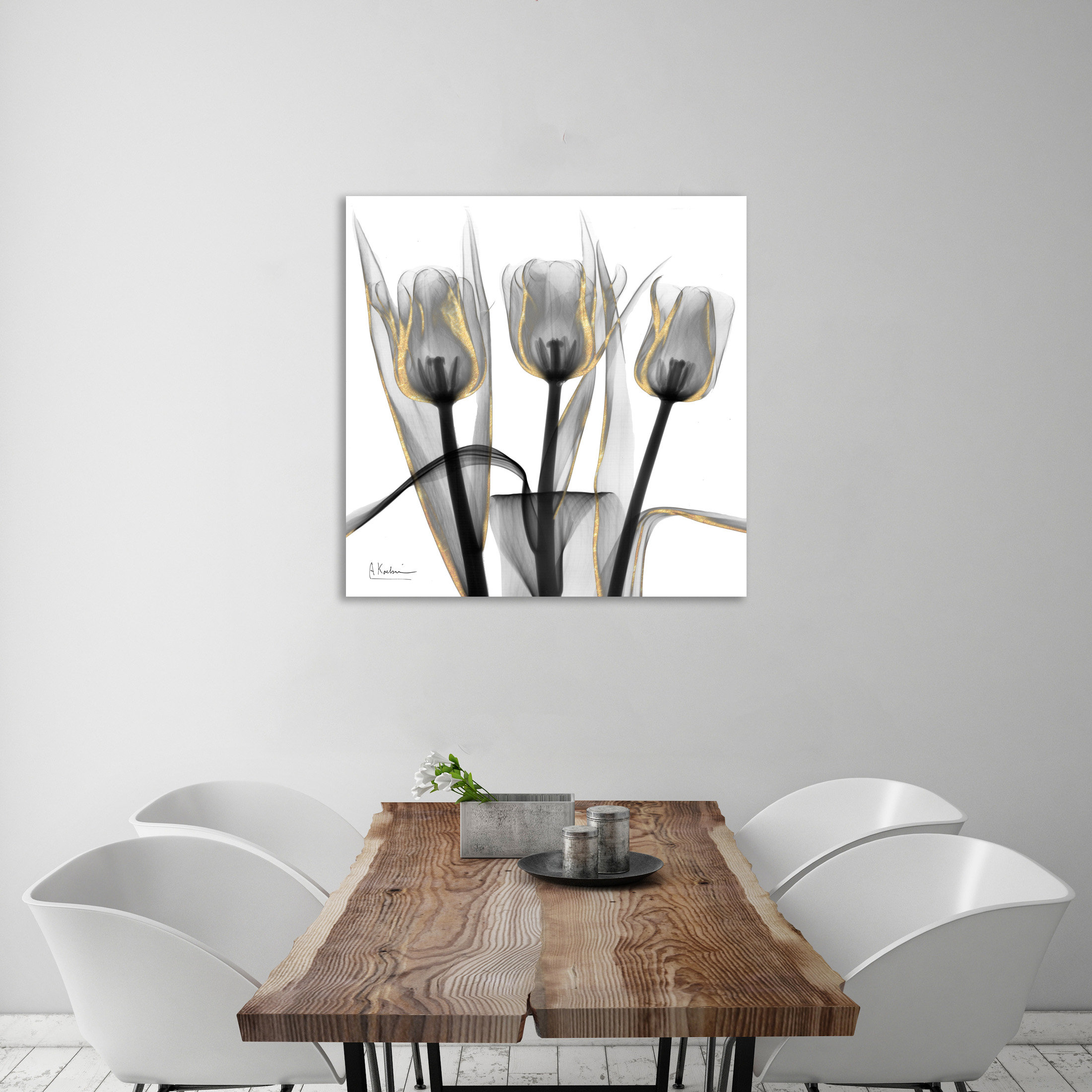 Latitude Run® "Gold Embellished Tulips 4" Gallery Wrapped Canvas By ...