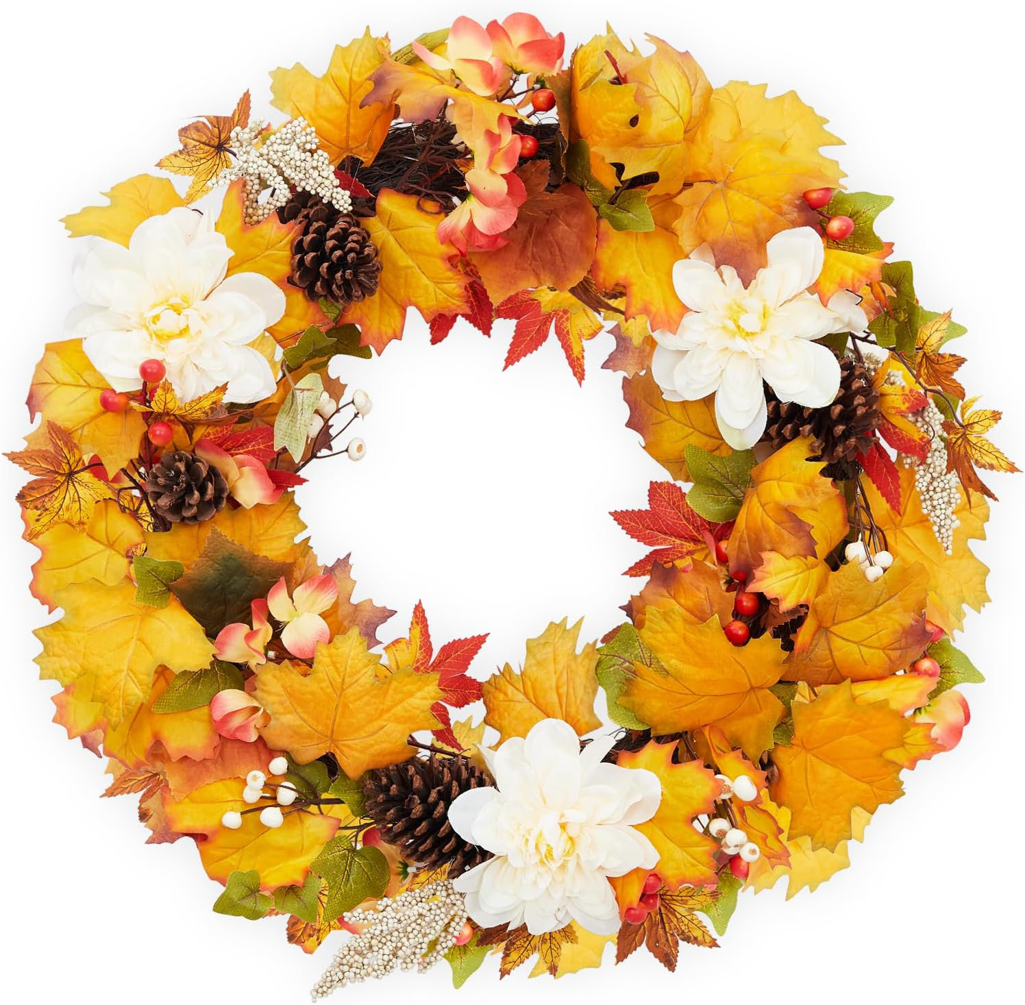 August Grove® 24 Inch Fall Front Door Wreath Decorations, with Pinecone ...
