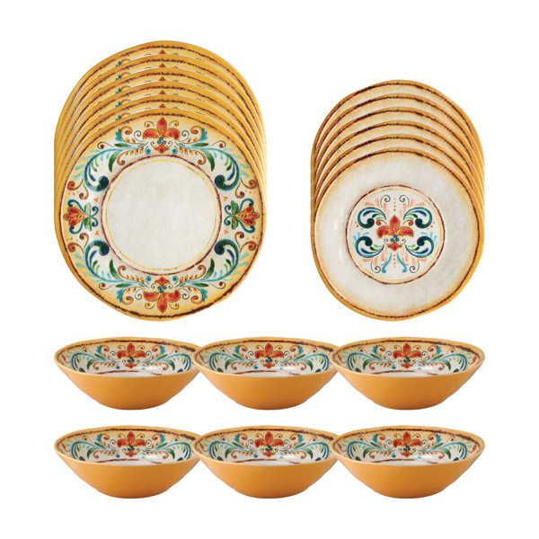 Canora Grey Tuscany 18 Piece Melamine Dinnerware Set Plate and Bowl Set ...