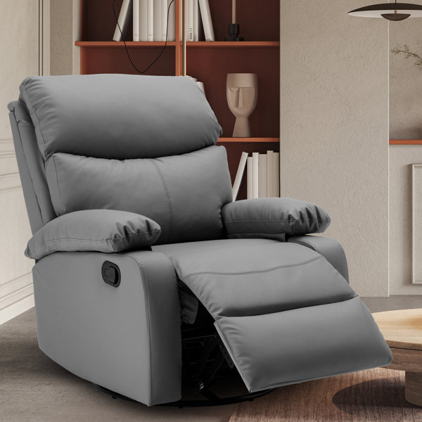 Latitude Run® Top Grain Genuine Leather Recliner ,Manual Swivel Rocker ...