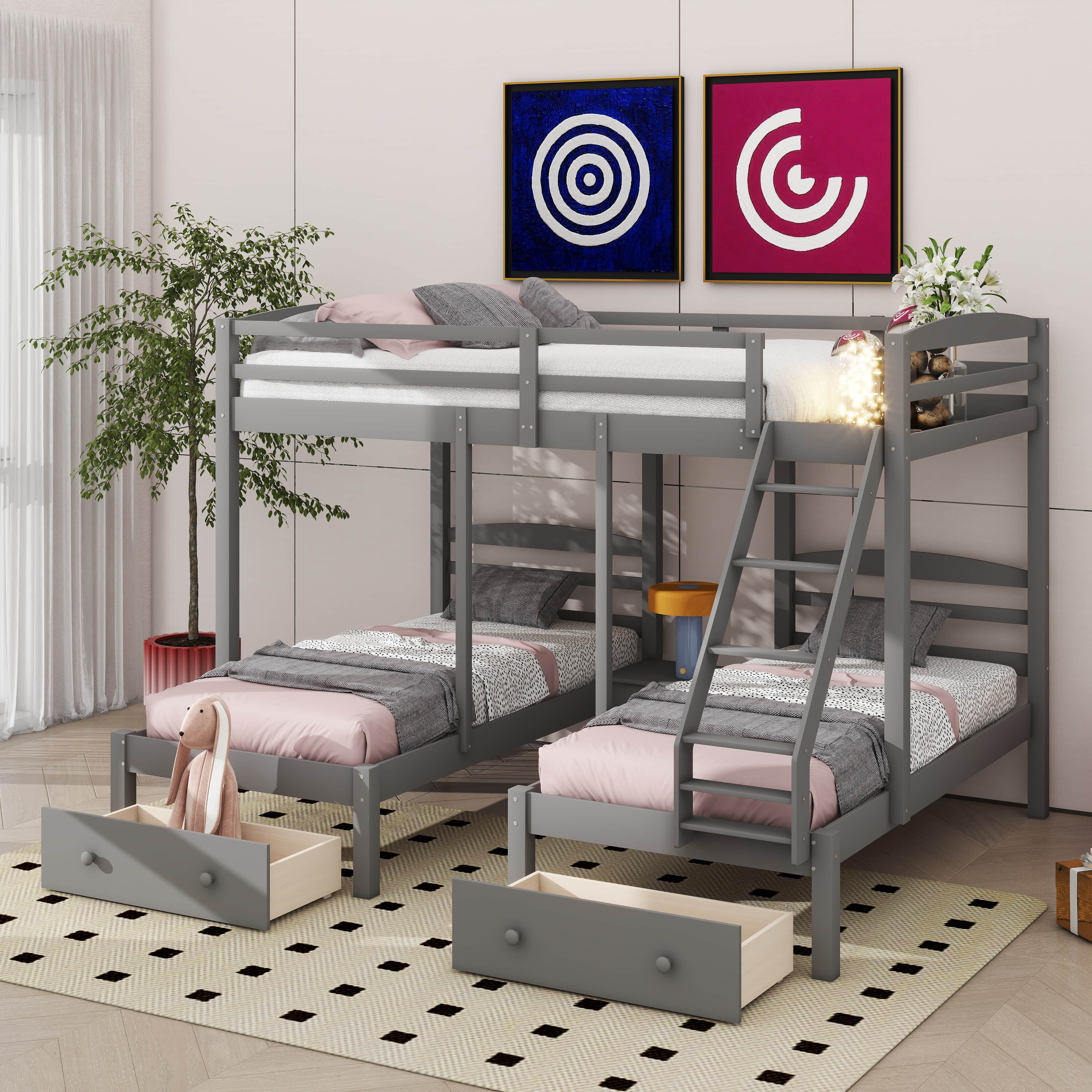 Latitude Run® Triple Bunk Bed With Full-Over-Twin & Twin Configuration ...