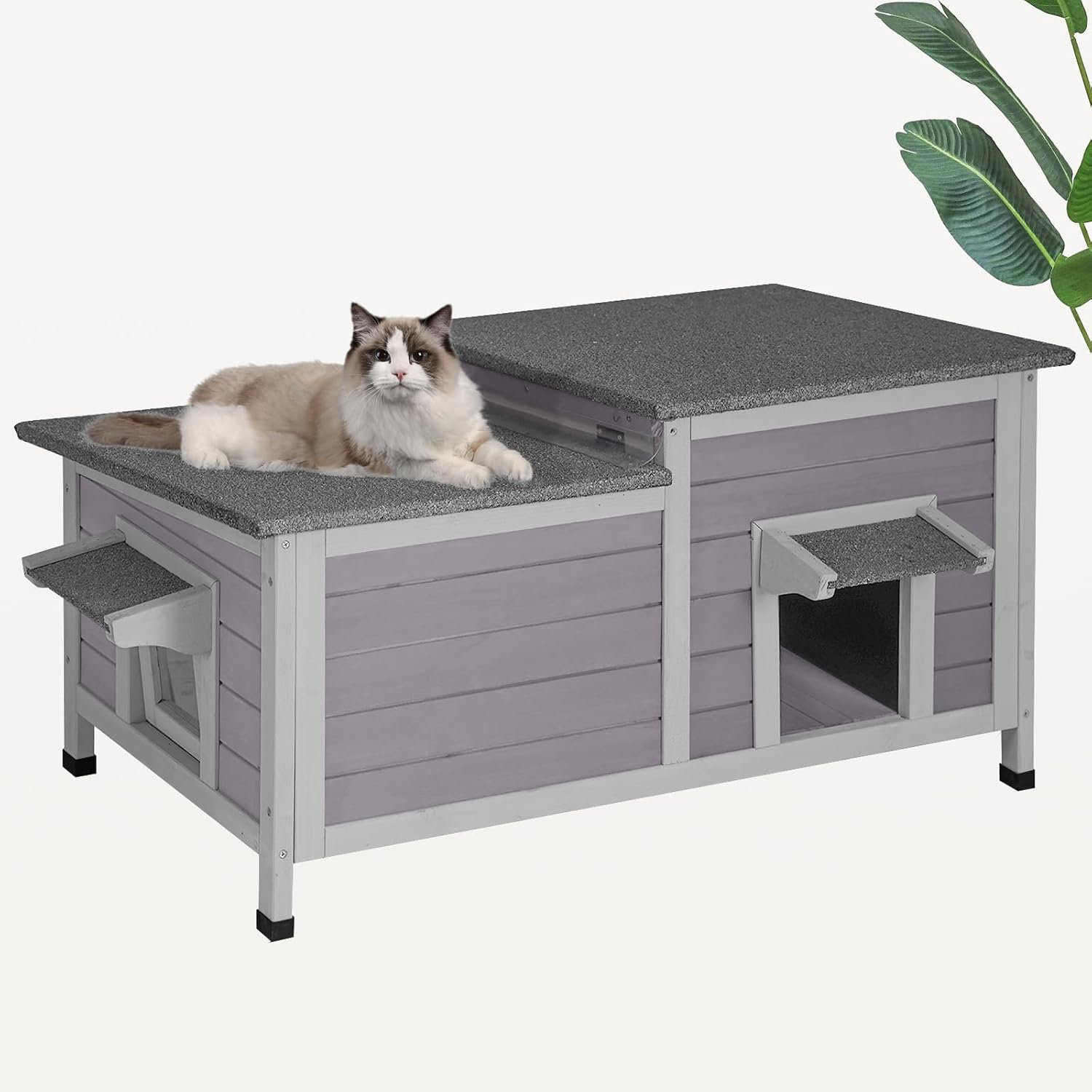 Tucker Murphy Pet™ Cat House for Outdoor Wooden Cat Condo Weatherproof ...