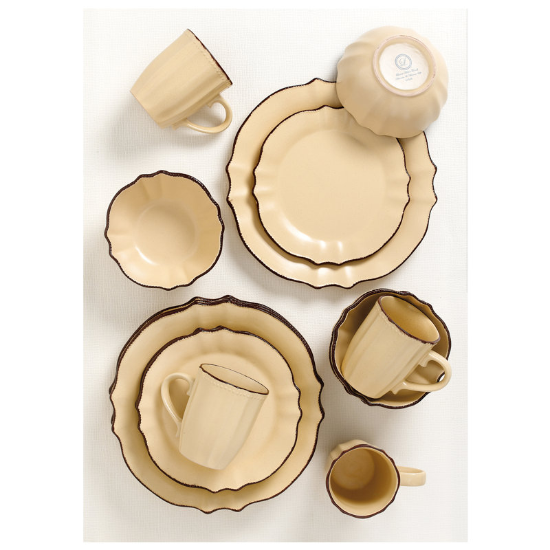 Lorren Home Trends 16 Piece Scalloped Edge Slate Grey Dinnerware ...