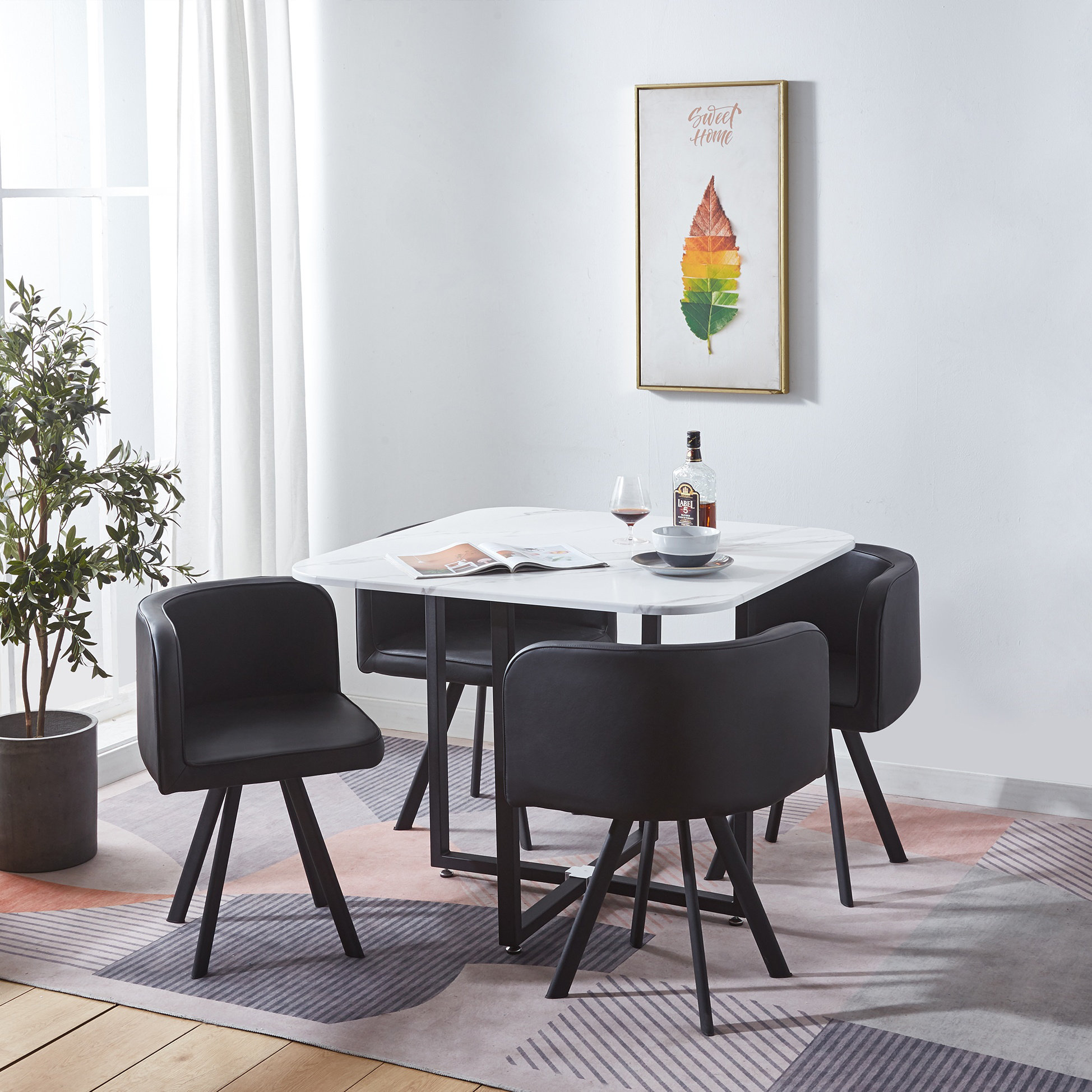 George Oliver Modern 5-piece dining table set, square dining table,4 chairs | Wayfair