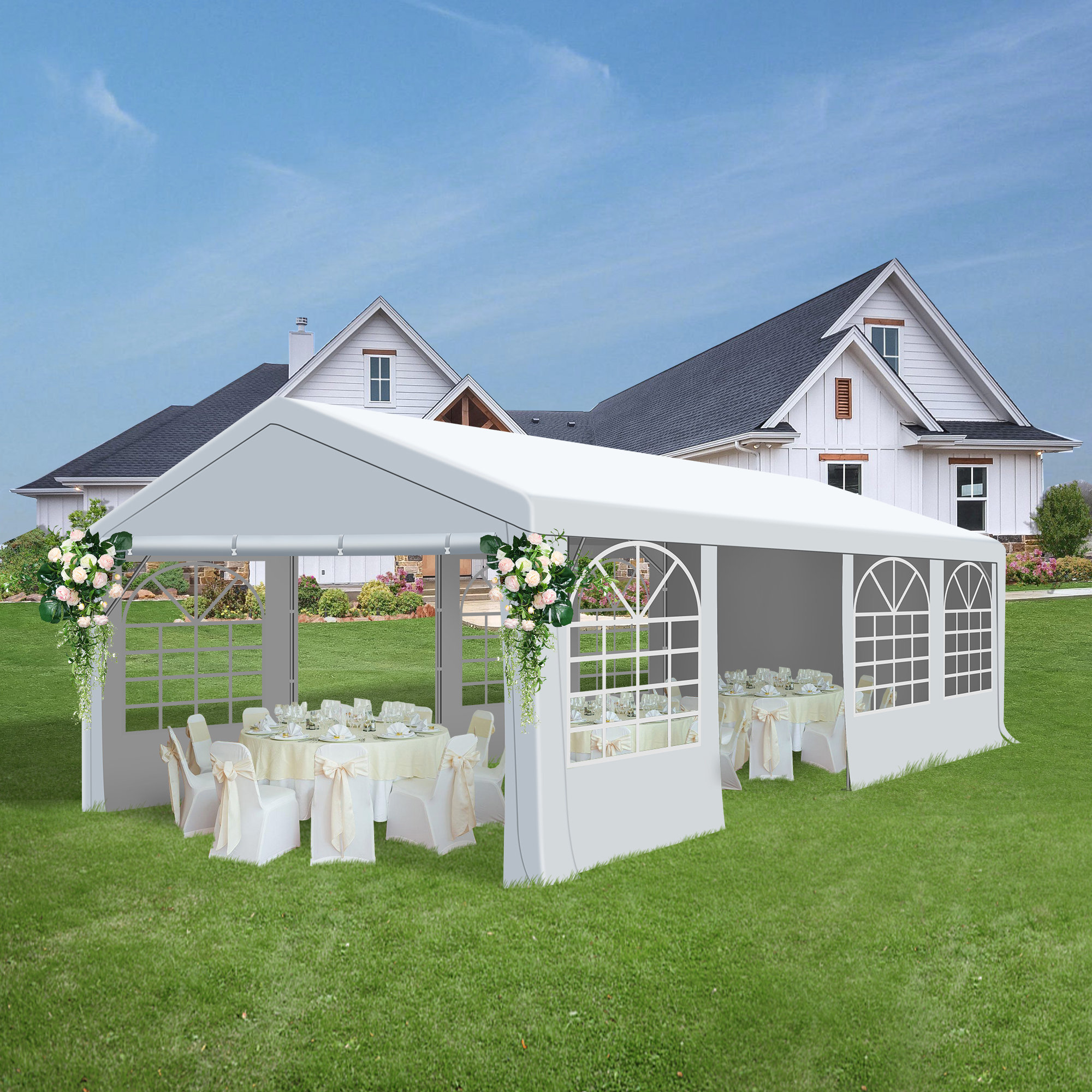 Gartoo Metal Party Tent Canopy, Heavy Duty Outdoor Wedding Gazebo with ...