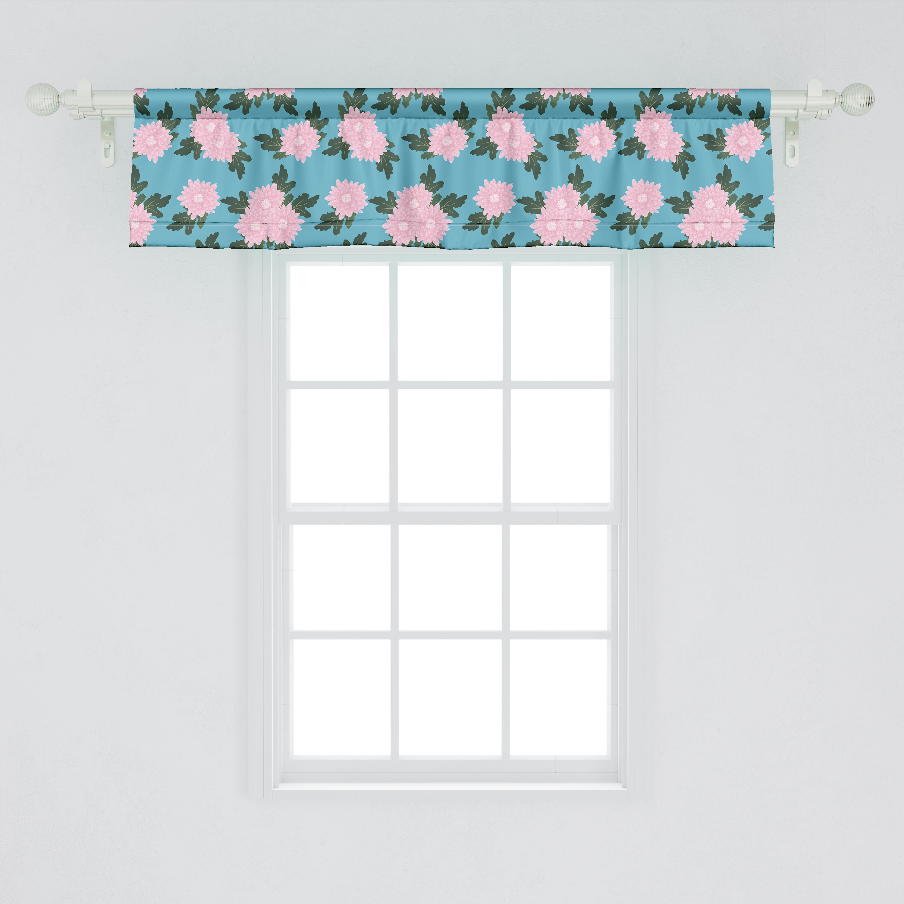 Ambesonne Blue and Pink Valance Pack of 2 Soft Chrysanthemums 54" Deep ...