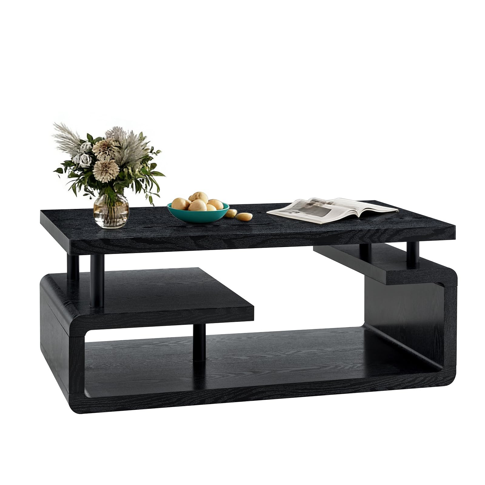 Latitude Run® Modern Three-Tier Storage Coffee Table with Multi-Level ...