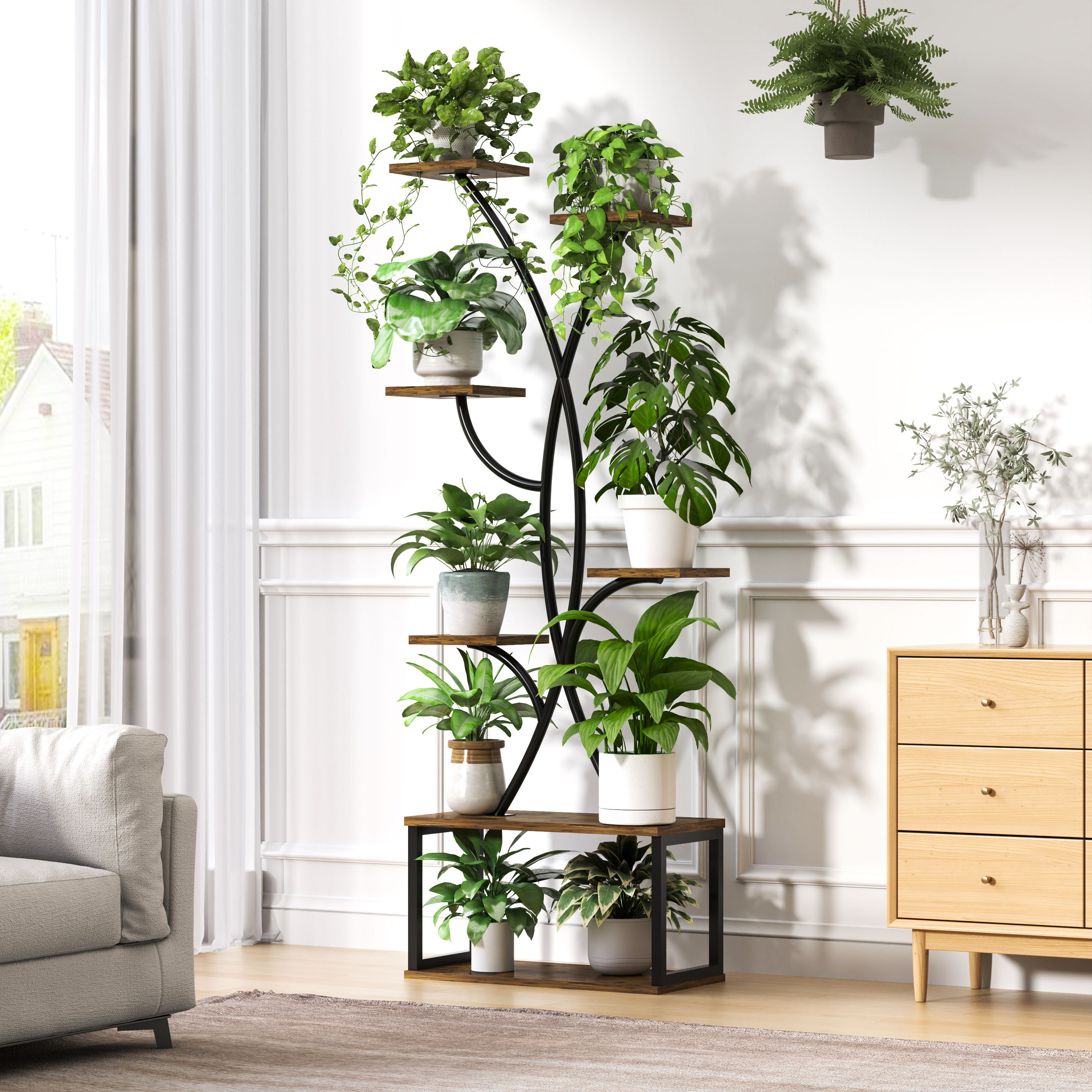 Arlmont & Co. 56" Tree-shaped Plant Stand With Grow Light Multi-tier ...