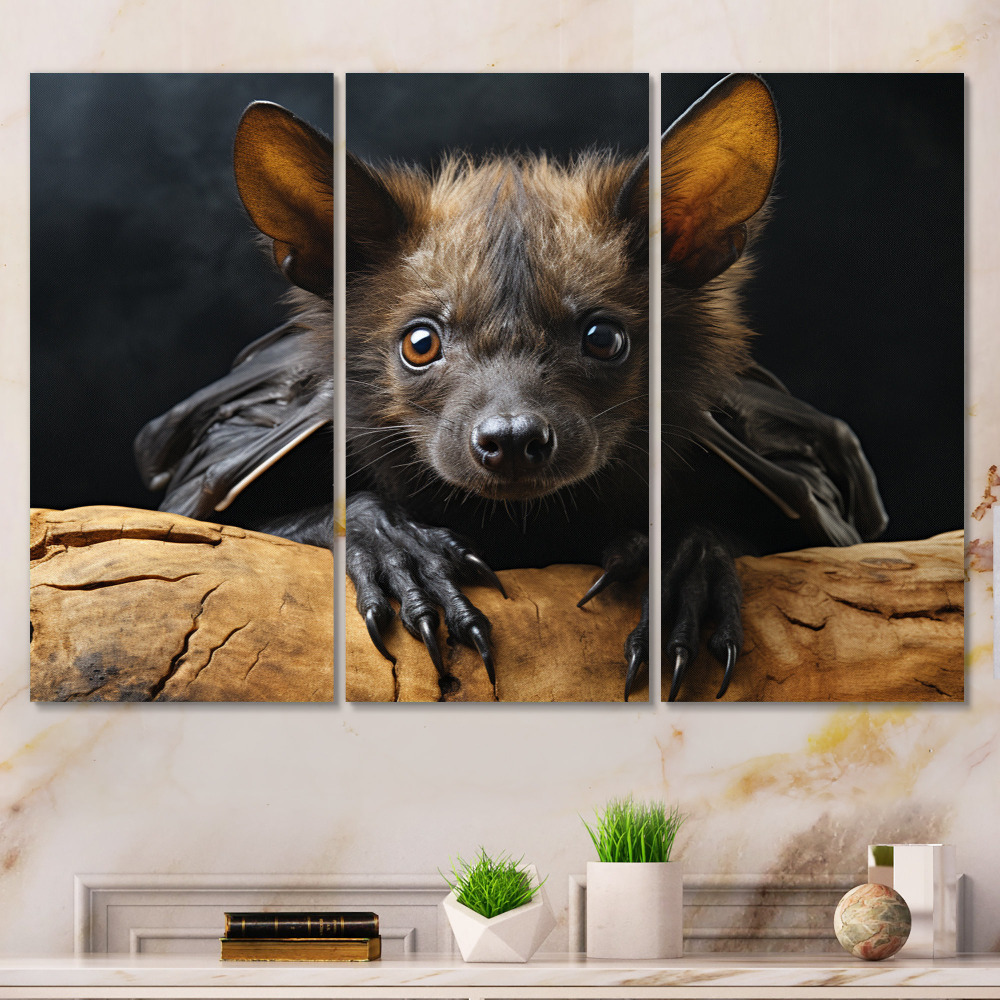 Ebern Designs Bat Portrait I On Canvas 3 Pieces Print | Wayfair