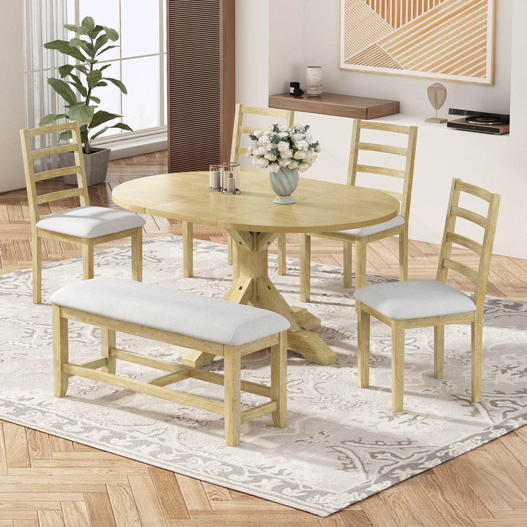 Rosalind Wheeler Farmhouse 6-Piece Extendable Pedestal Dining Table Set ...