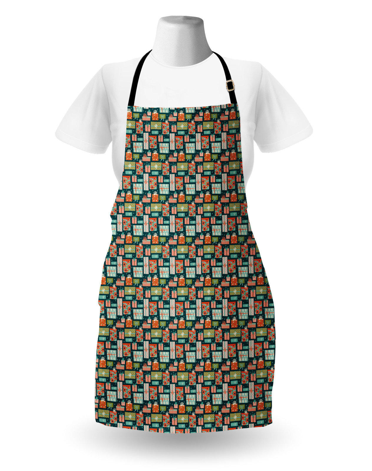 The Holiday Aisle® Christmas Apron Unisex Gift Boxes Pattern Merry ...