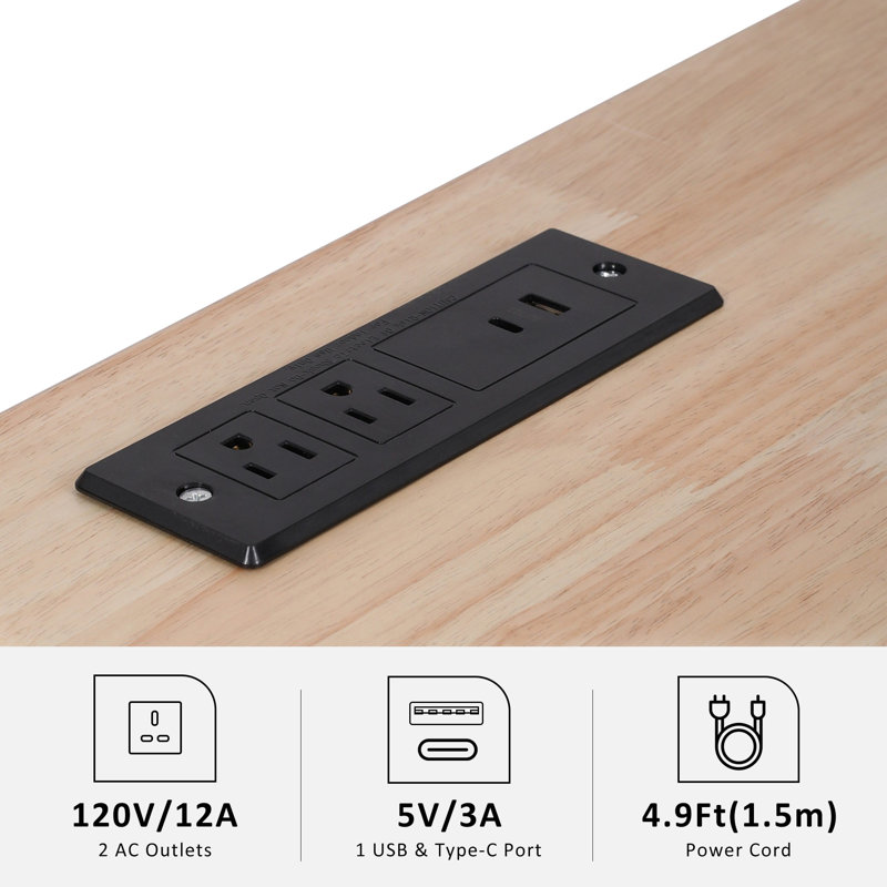 Lark Manor 56.5'' Kitchen Cart With Folding Drawers, Electrical Outlet ...