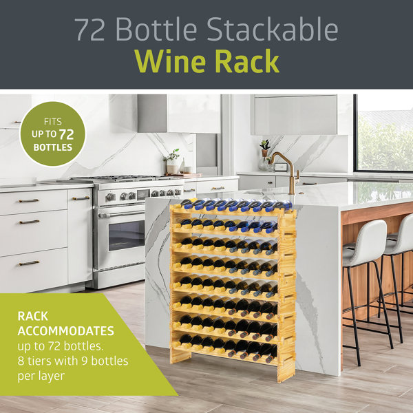 Rebrilliant 72 Bottle Stackable Modular Wine Rack, 8-Tier Solid Pine ...