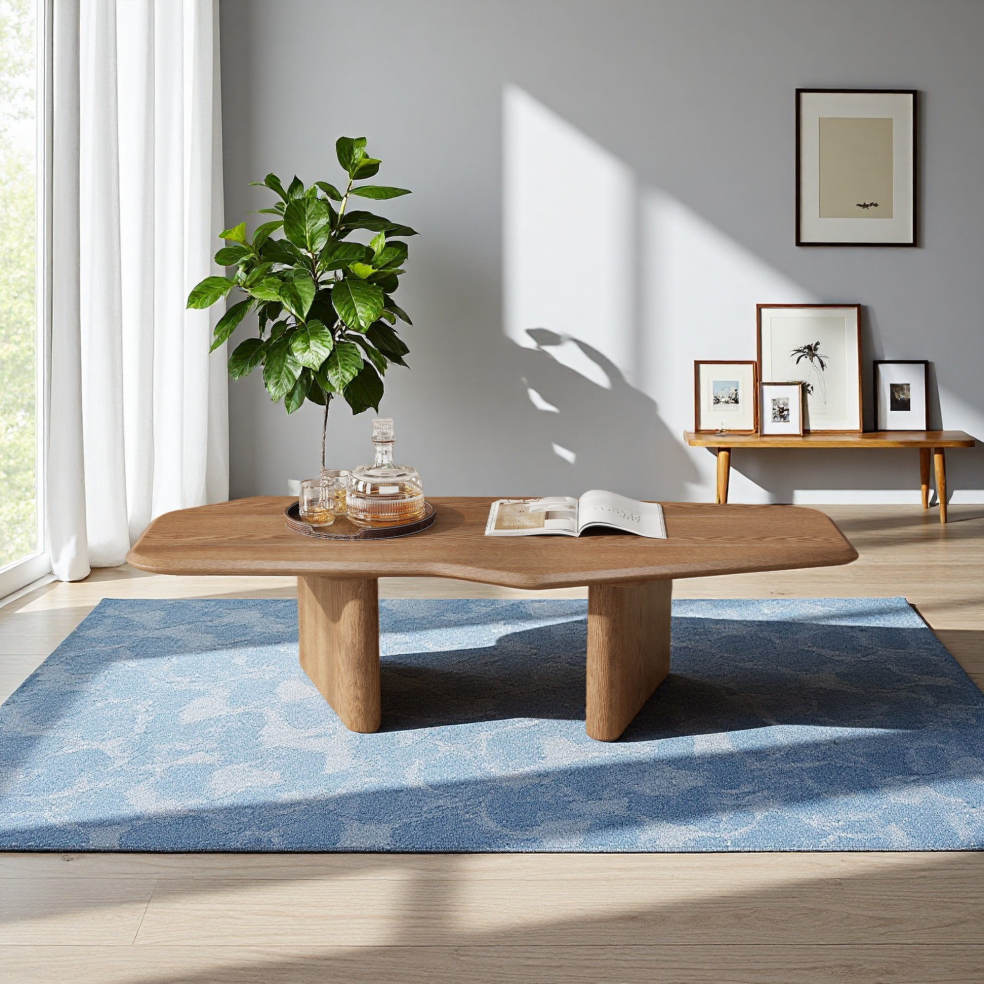 Loon Peak® 47.2 Inches Free Form Rustic Ash Wood Veneer Coffee Table ...
