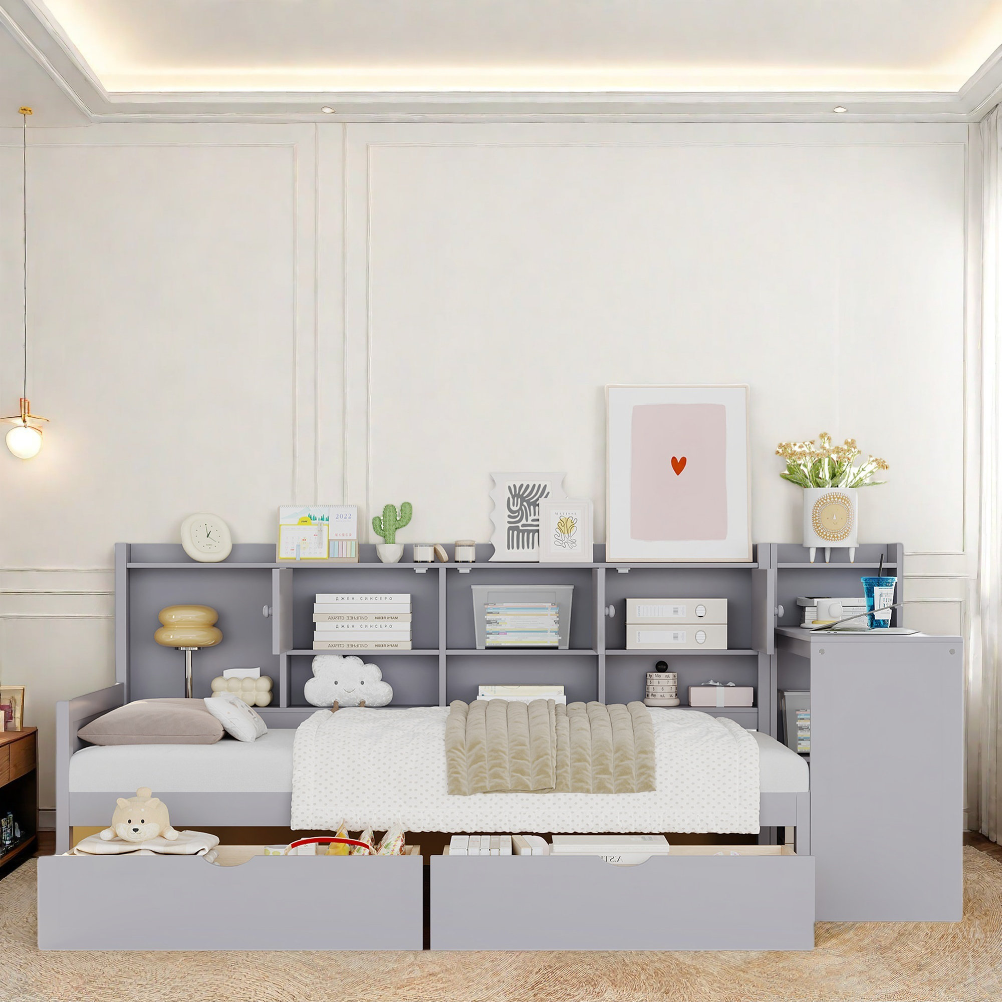 Latitude Run® Wooden L-shape Daybed With 3 Cabinets And 2 Drawers ...