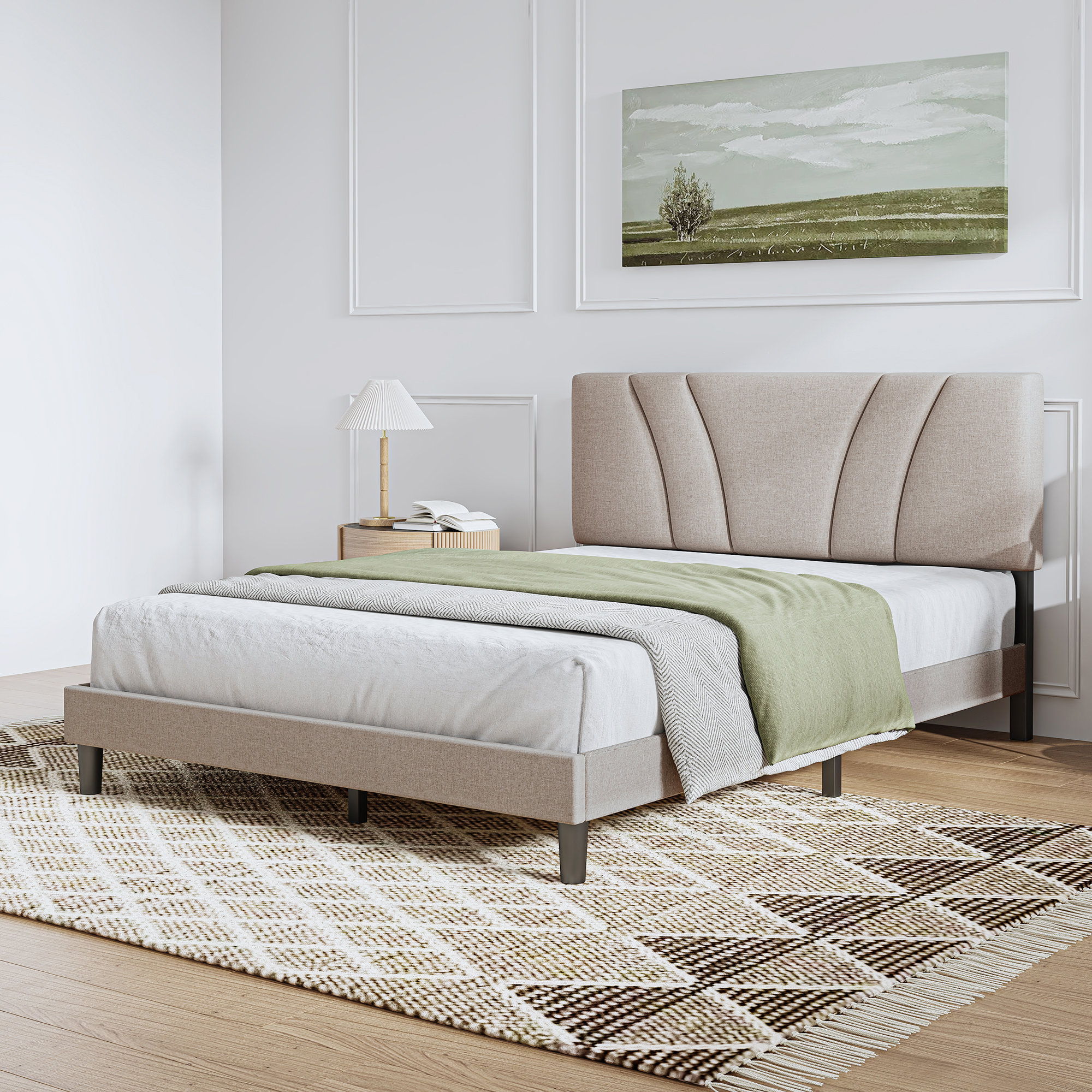 Ebern Designs Nihal Upholstered Platform Bed with Adjustable Headboard ...