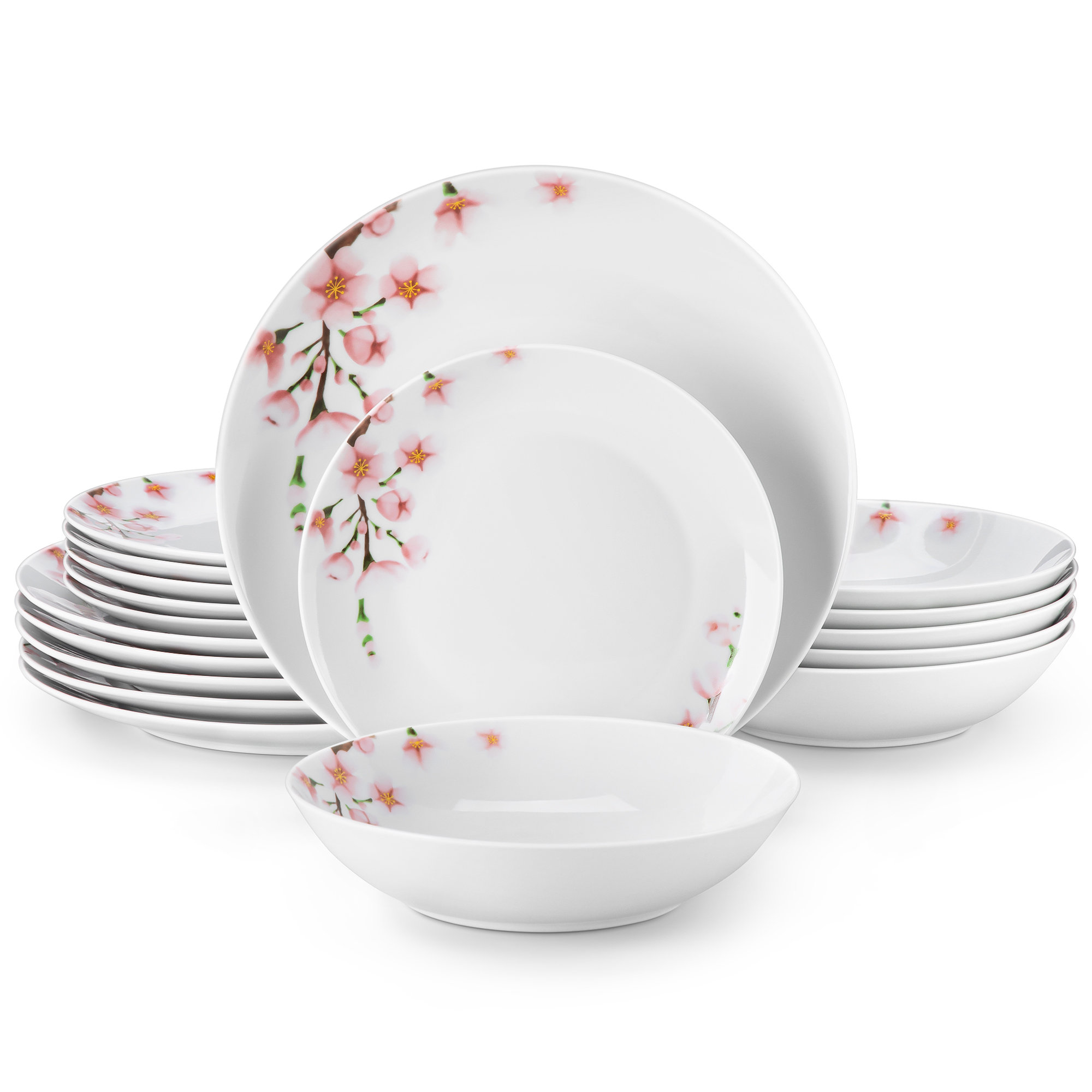 Latitude Run® 18-Piece Sakura Blossom Ceramic Dinnerware Set For 6 ...