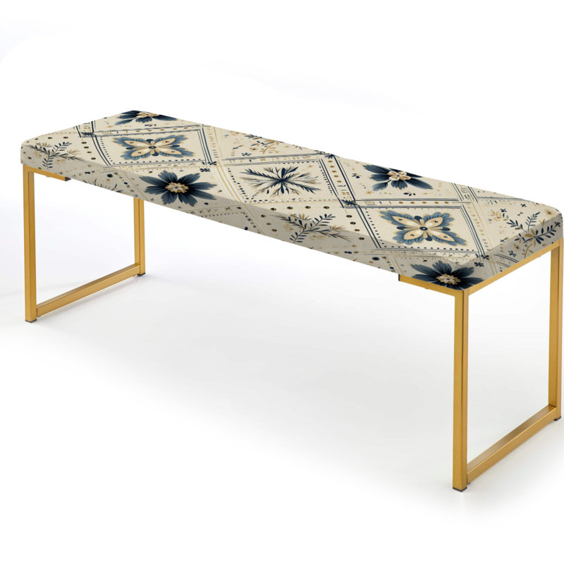 Design Art Vintage Neutrals Mosaic Flowers - Geometric Upholstered Gold ...