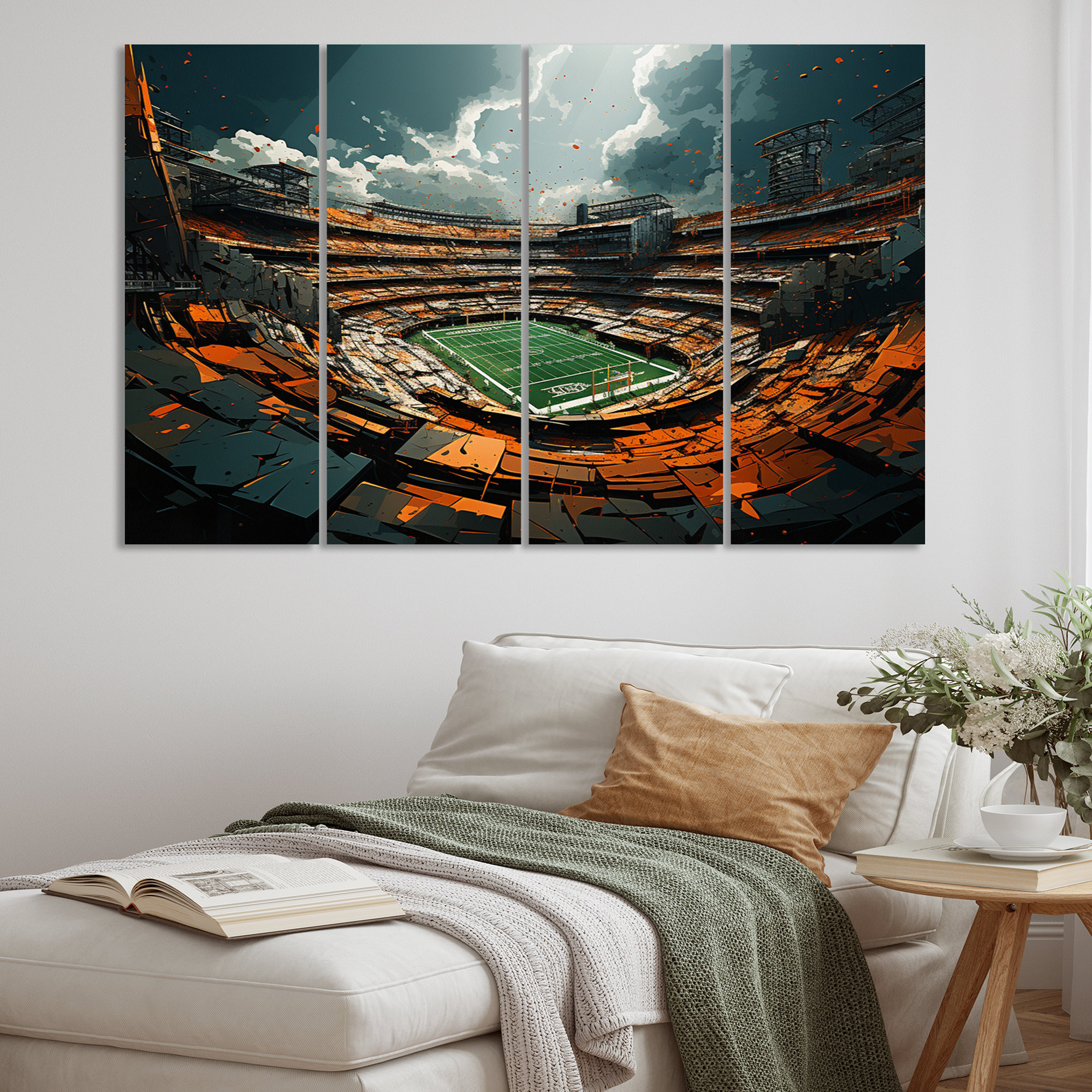 Ebern Designs Green Football Abstract Stadium On Canvas 4 Pieces Print ...