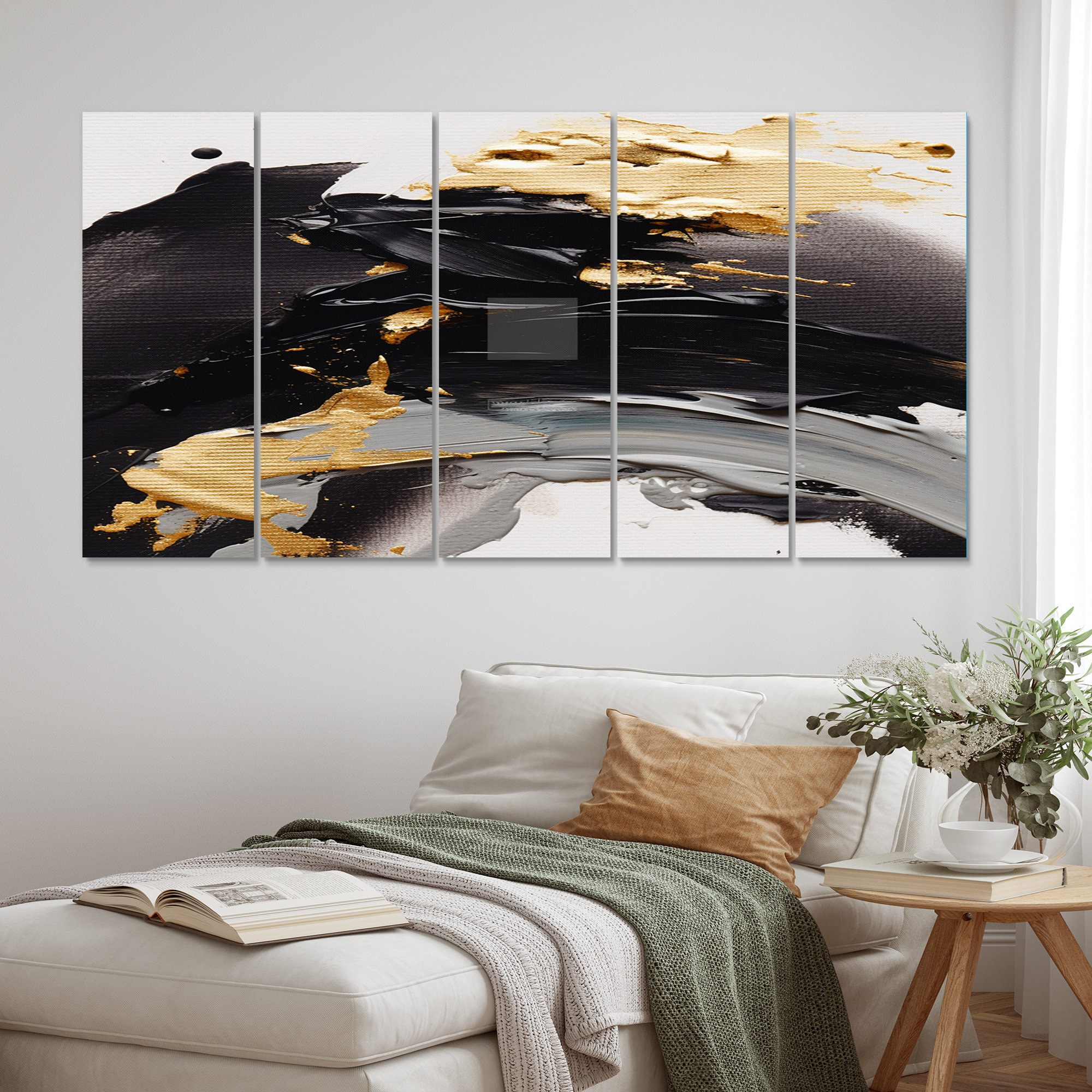 Ivy Bronx Exquisite Darling Gold Abstract Wave On Black II - Abstract ...