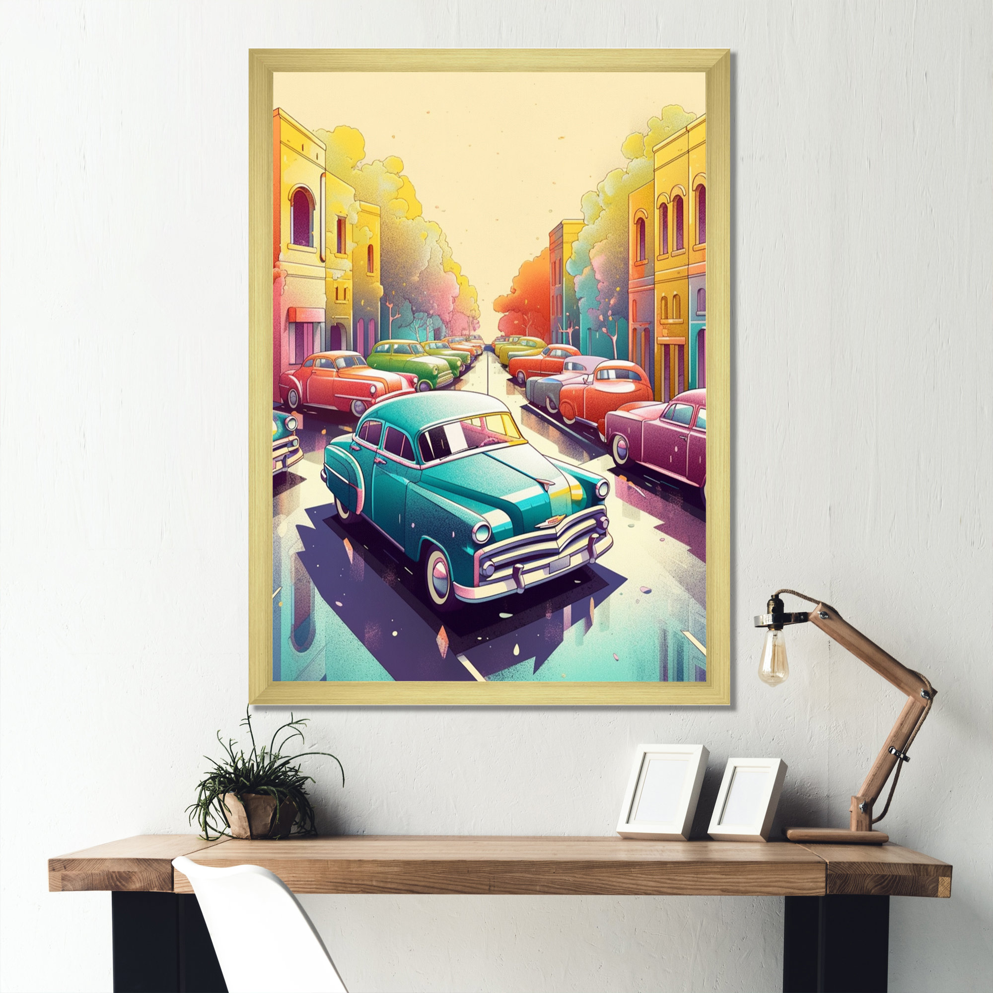 Latitude Run® Red And Cream Retro Roadsters - Retro Car Wall Art Living ...